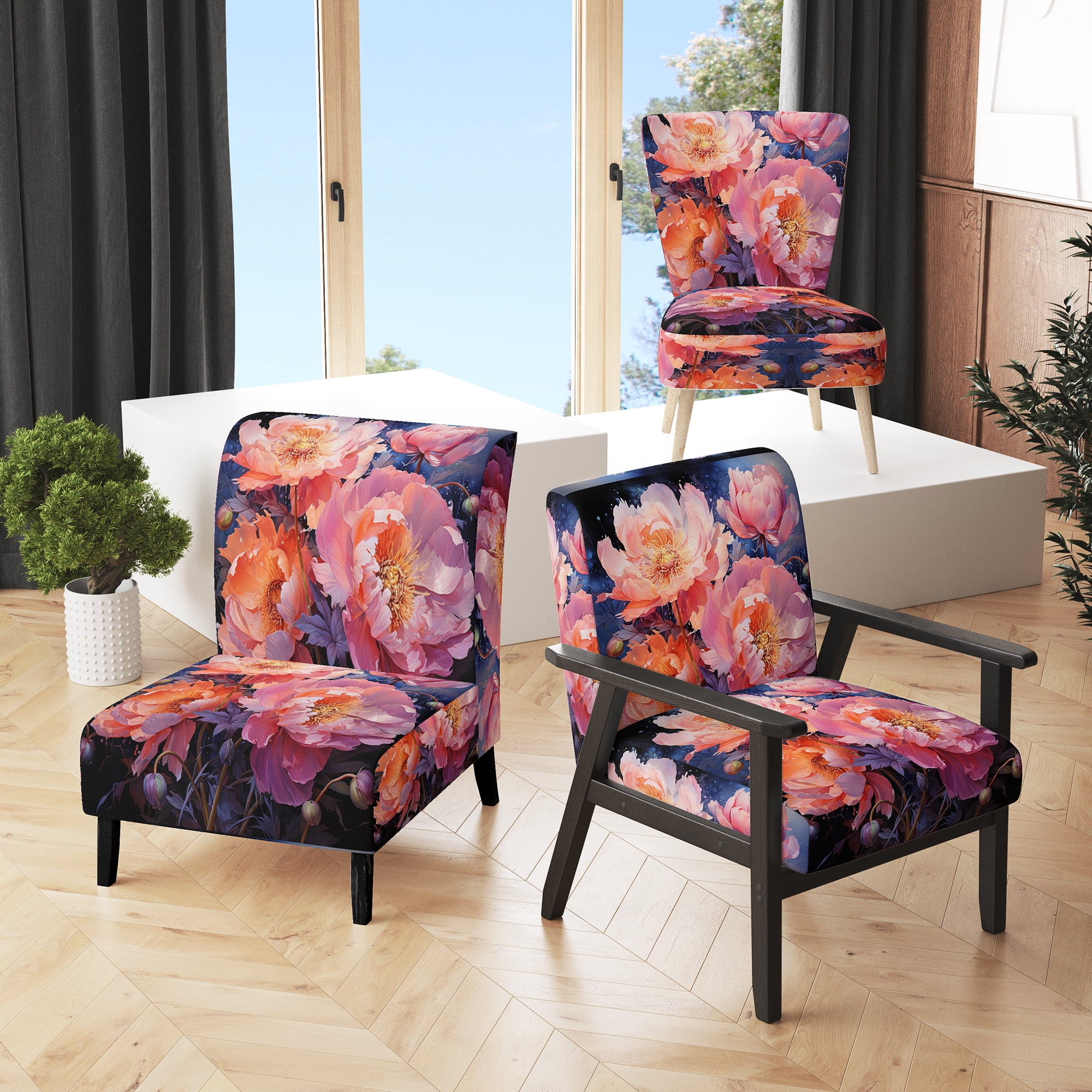 Designart "Pink Peonies Charm III" Pink Floral Upholstered Accent Chair ...
