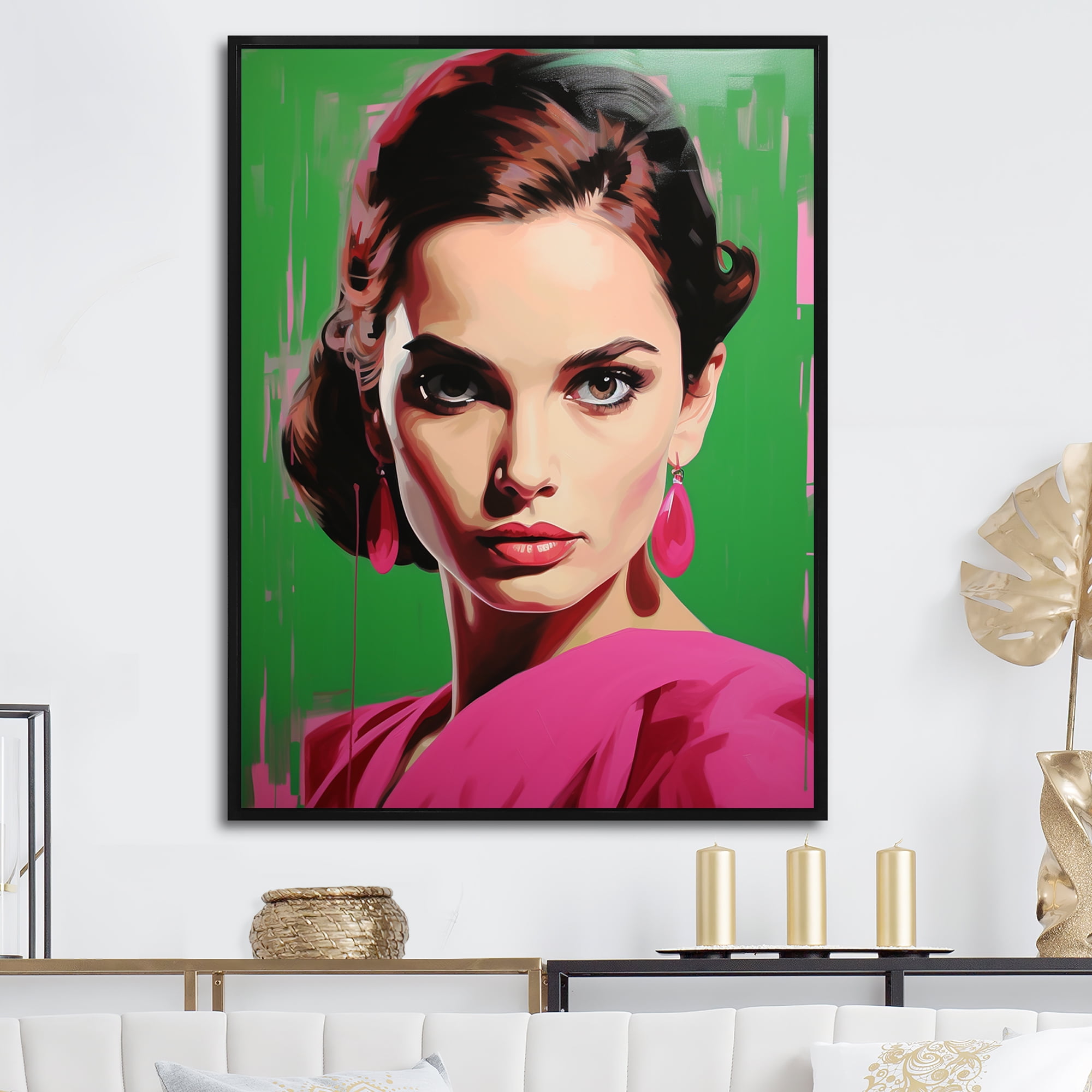 Designart "Pink Portman In Pop Art Portrait" Woman Pop Art Floater ...