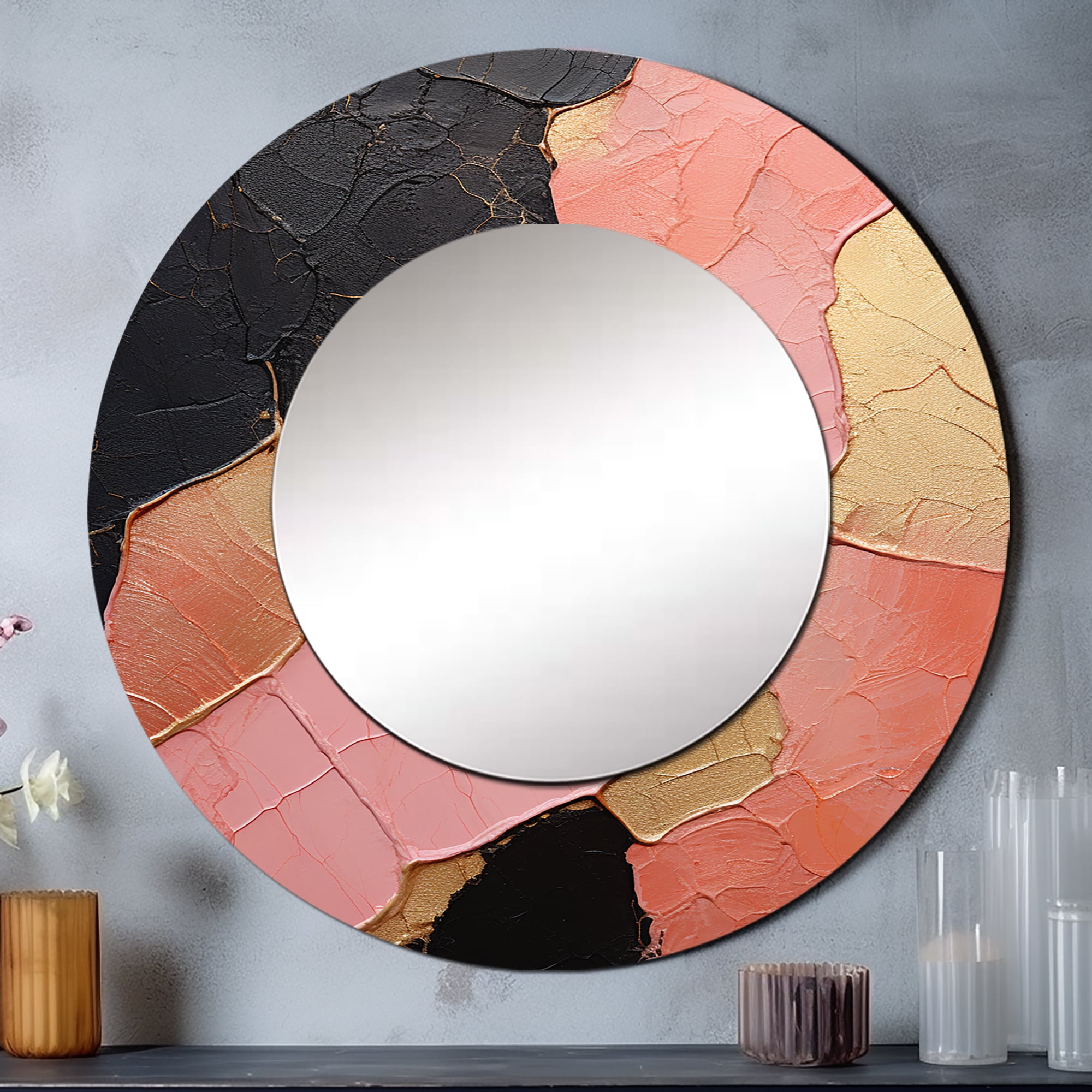 Designart "Pink Pottery in Minimalist Style I" Abstract Spirals Gold ...