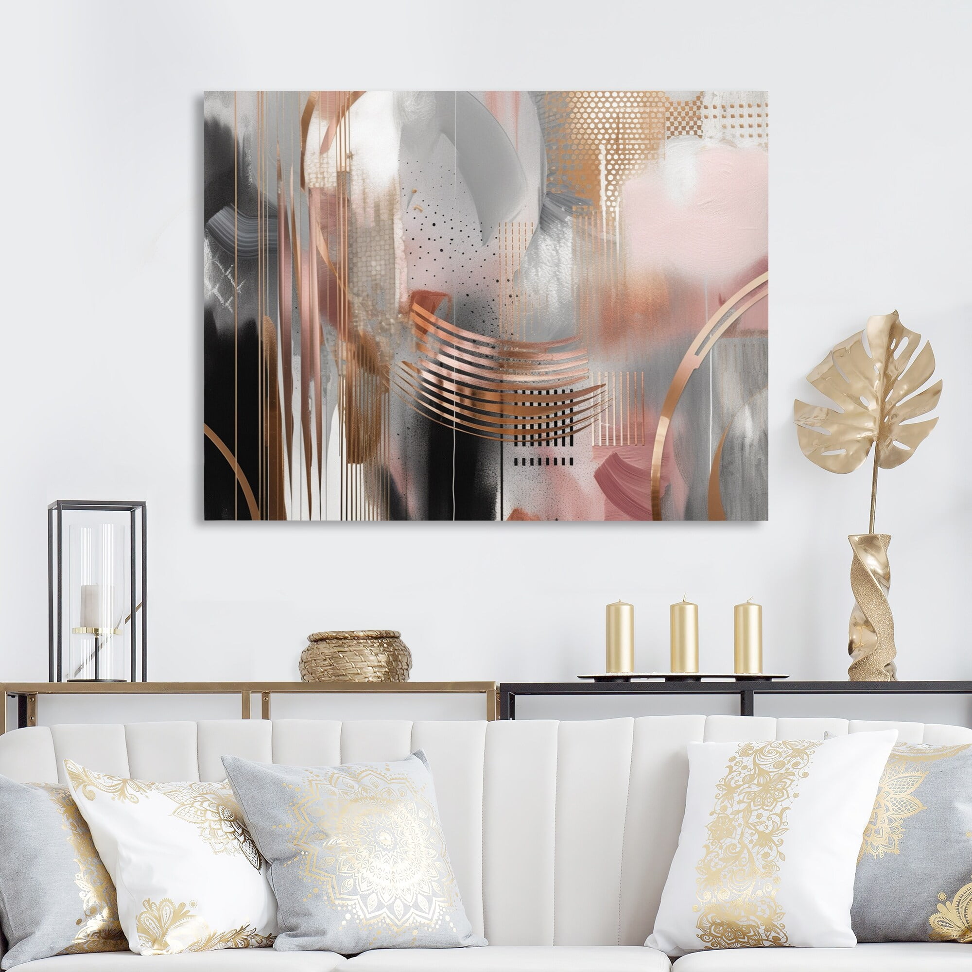 Designart "Pink Rosegold Captivating Circle IV" Modern Shapes ...