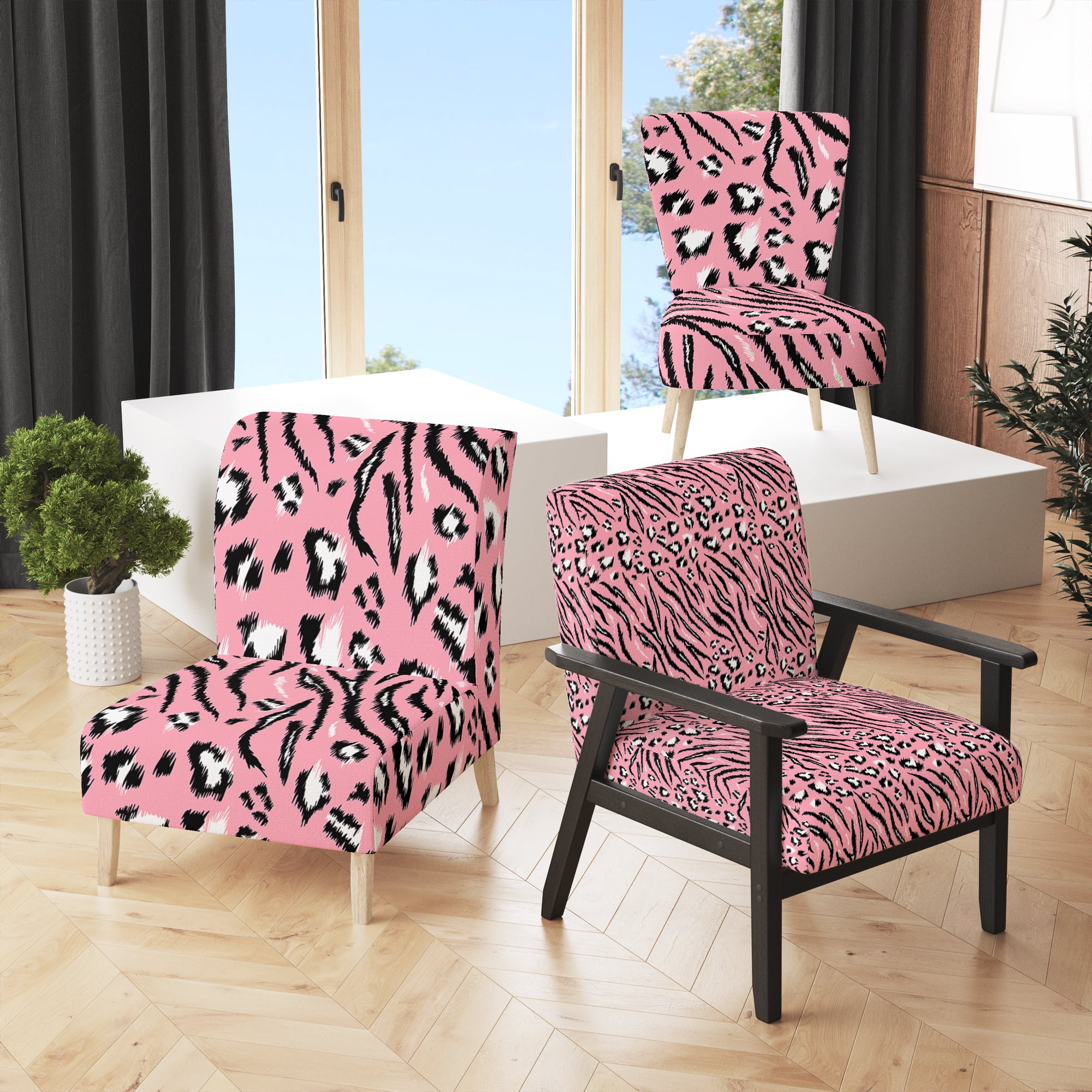 Designart "Pink Tiger and Leopard Pattern" Upholstered Cabin & Lodge ...
