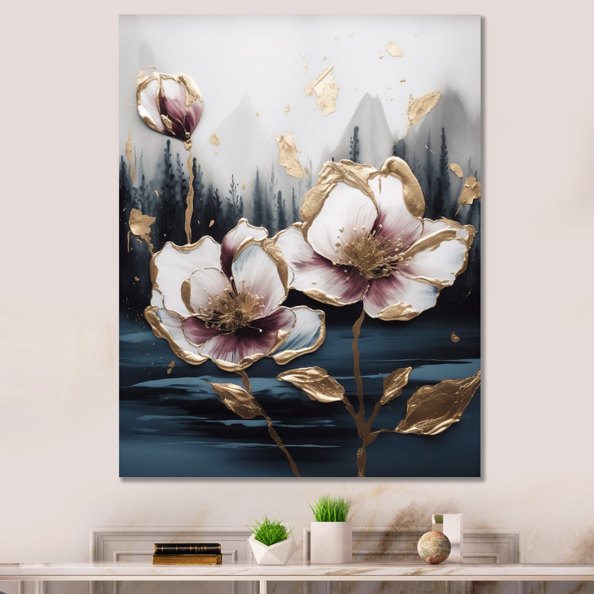 Designart "Pink Tulip Cascade III" Floral Tulip Wall Art Living Room ...