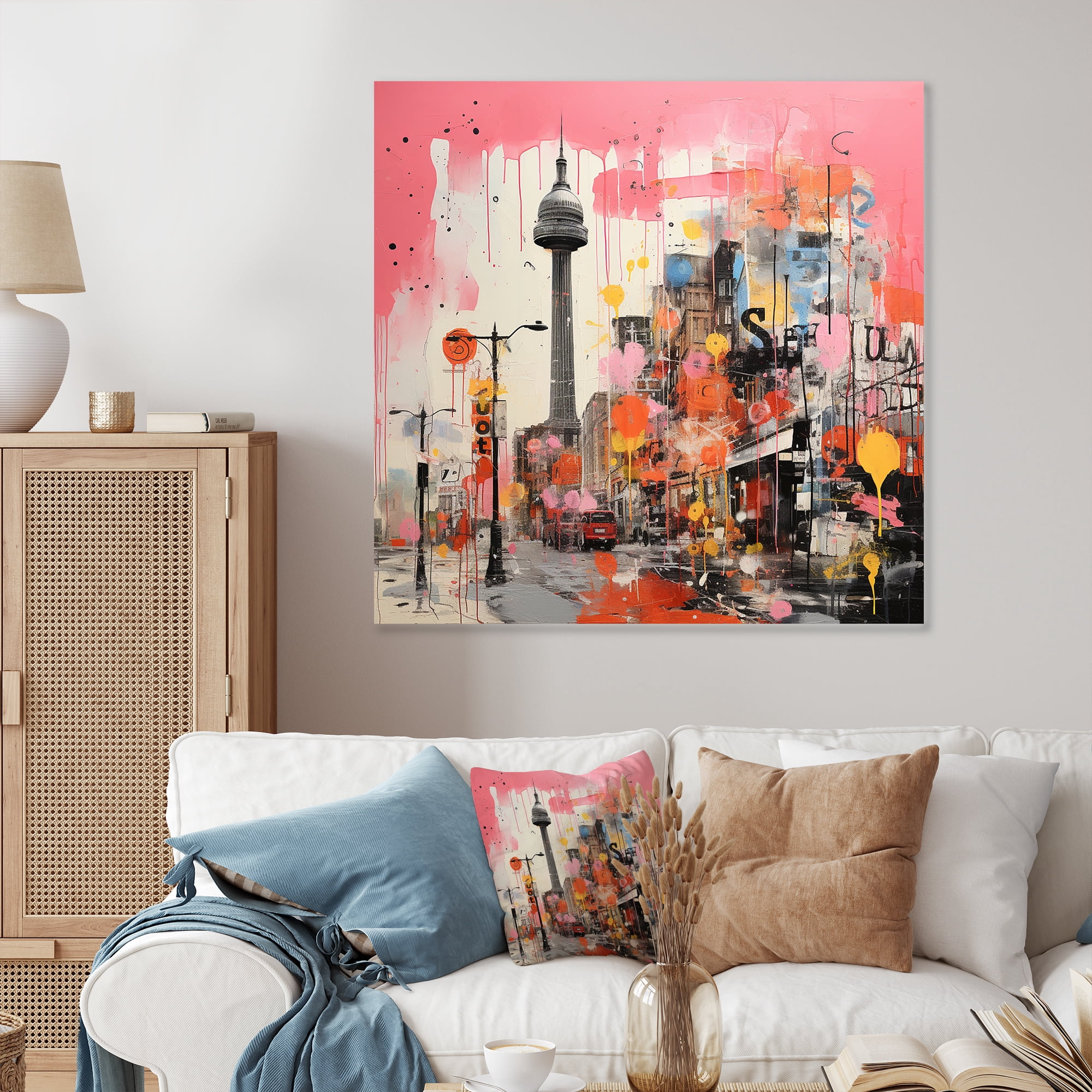 Designart "Pink Vibrant Berlin Cityscape I In Pink and Blue"Berlin ...