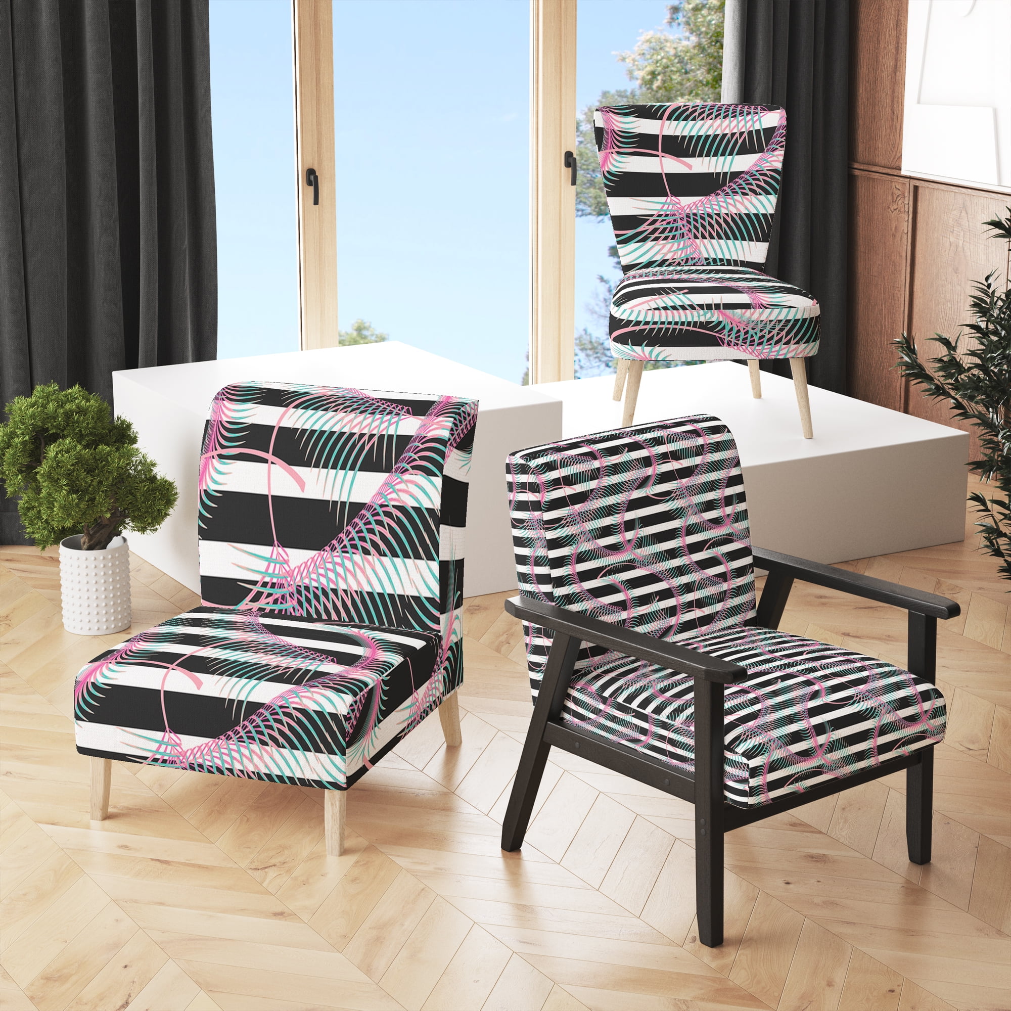 Designart "Pink and Black Striped Pattern" Upholstered Patterned Accent ...