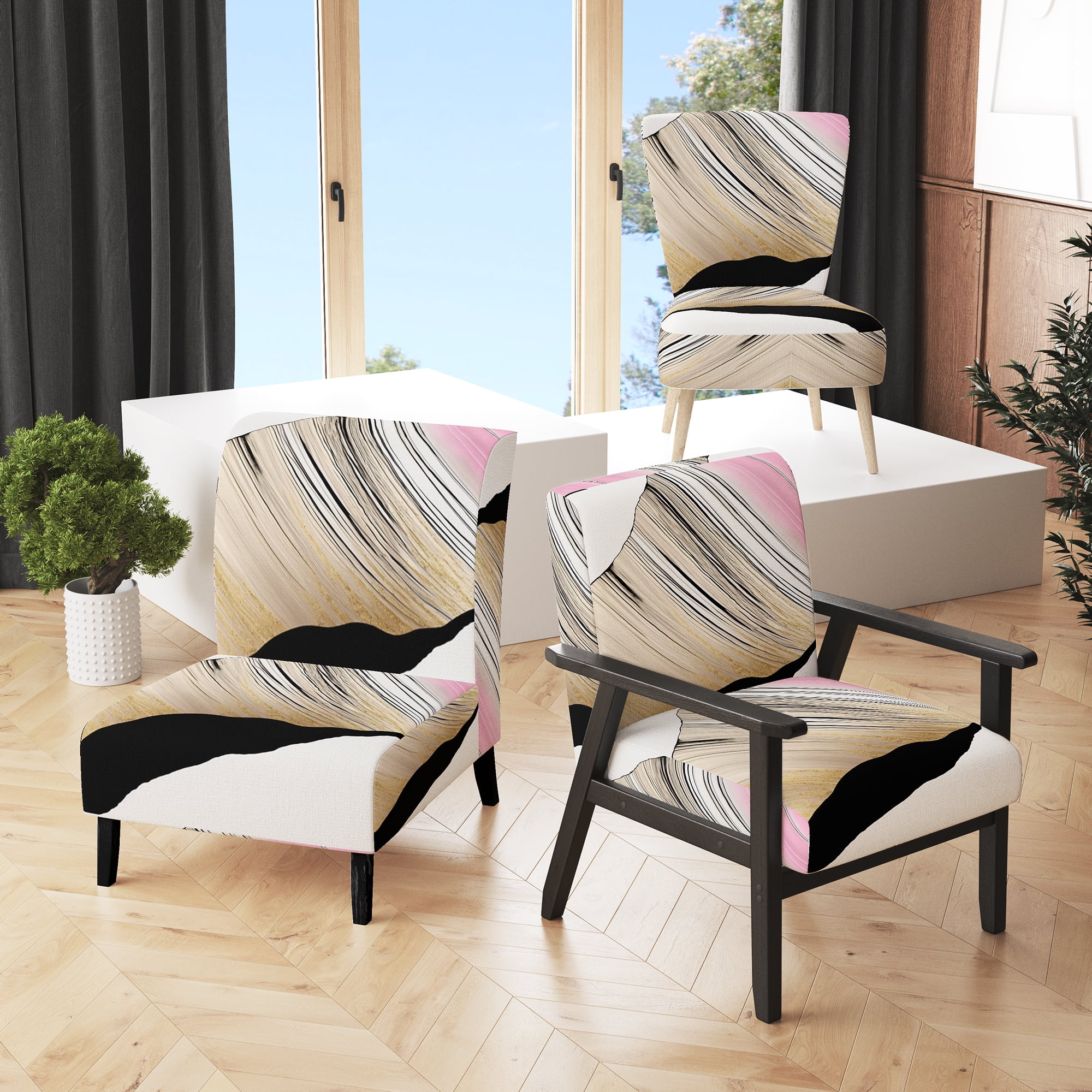 Designart "Pink and Gold Cubic Minimalism I" Gold Abstract Cubism ...