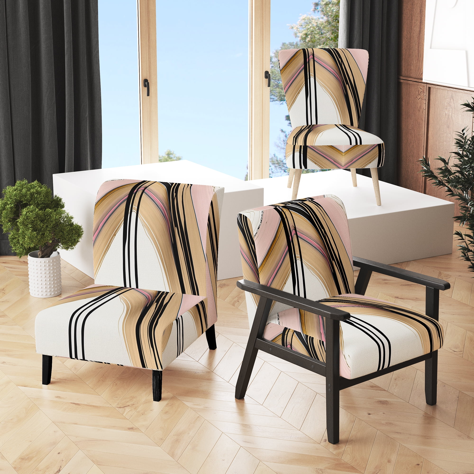 Designart "Pink and Gold Cubic Minimalism IX" Gold Abstract Cubism ...