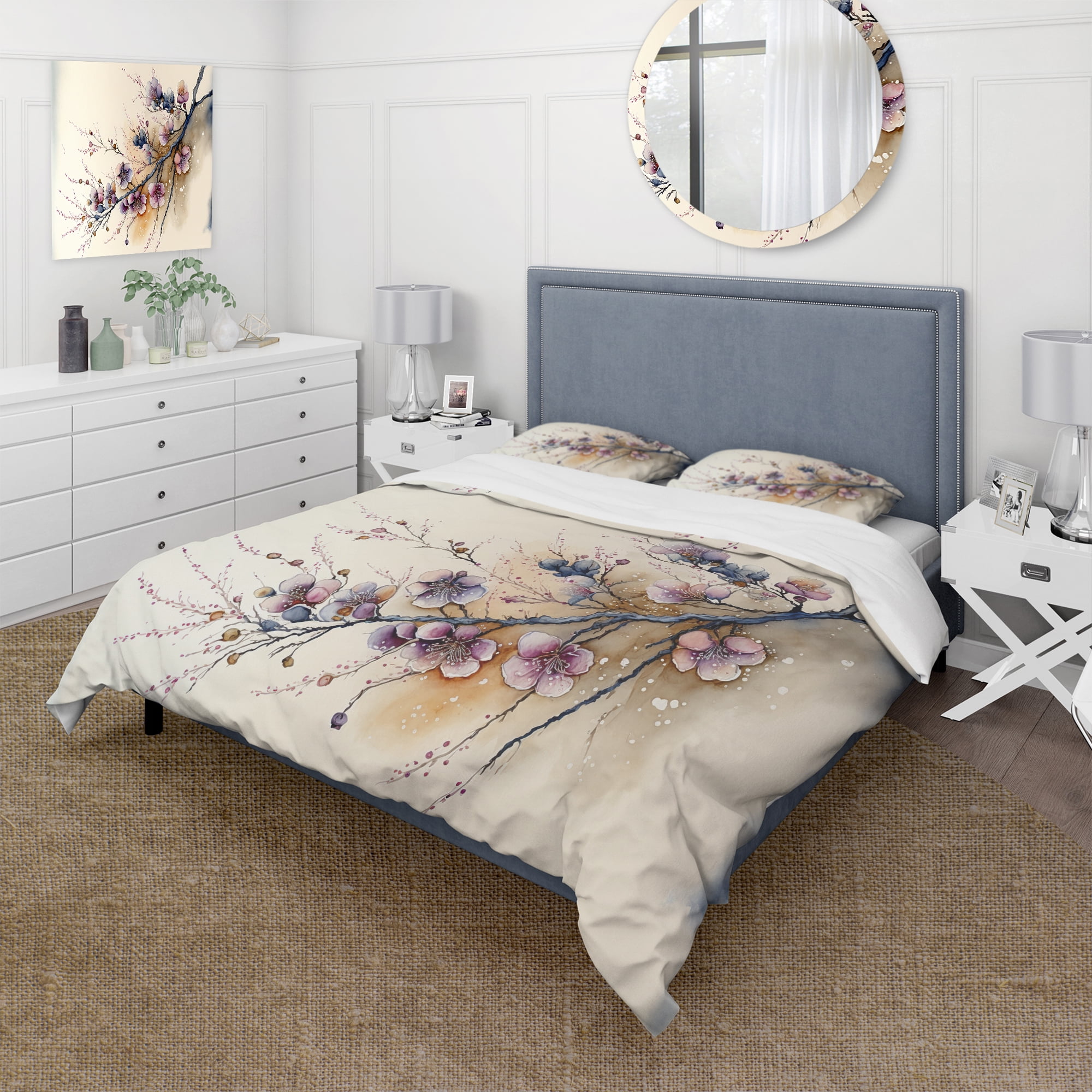 Designart "Pink and Plum Cherry Blossom Bough I" Cherry Blossom Bedding ...