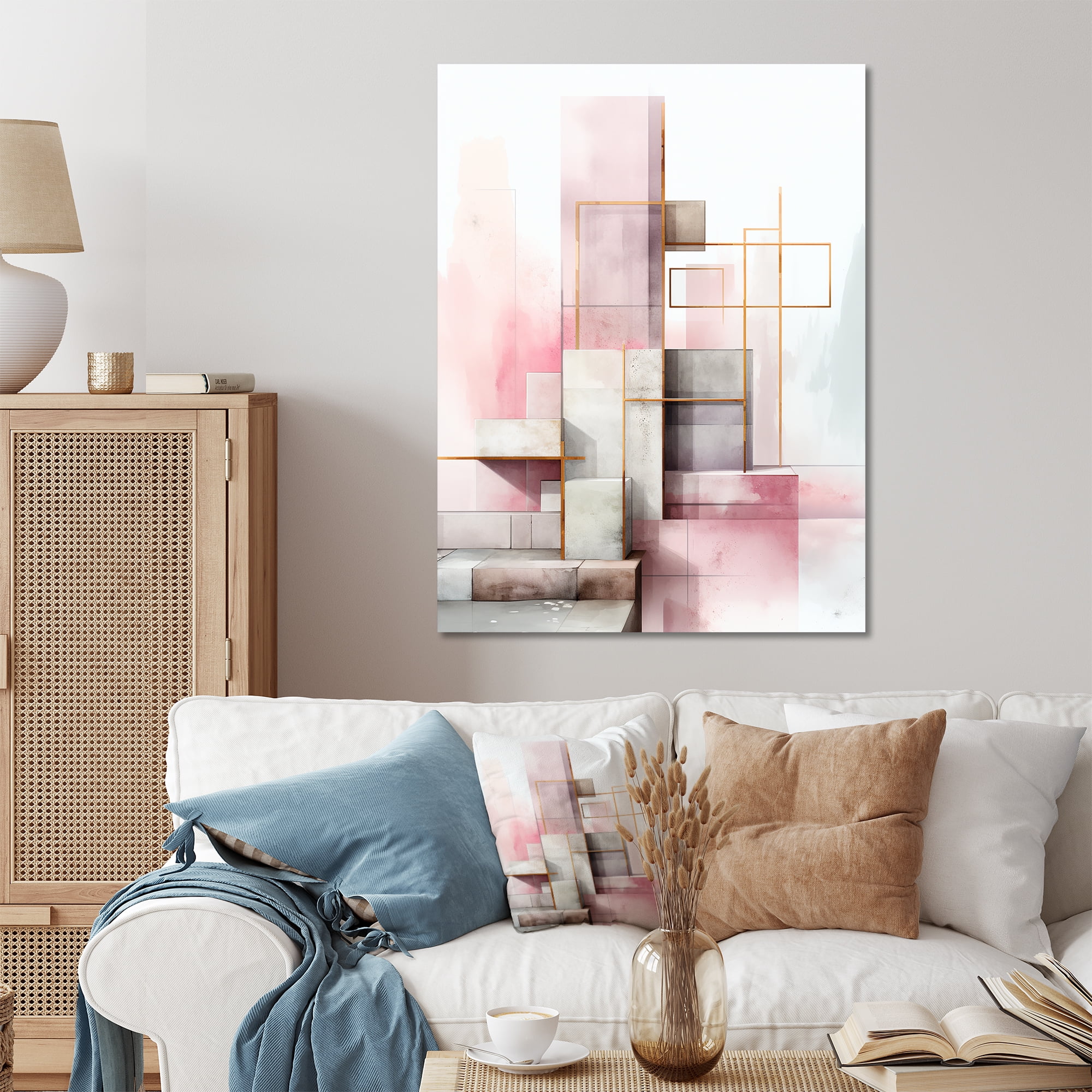 Designart "Pink and grey Realms Dimensions In Pink and Grey"Abstract ...