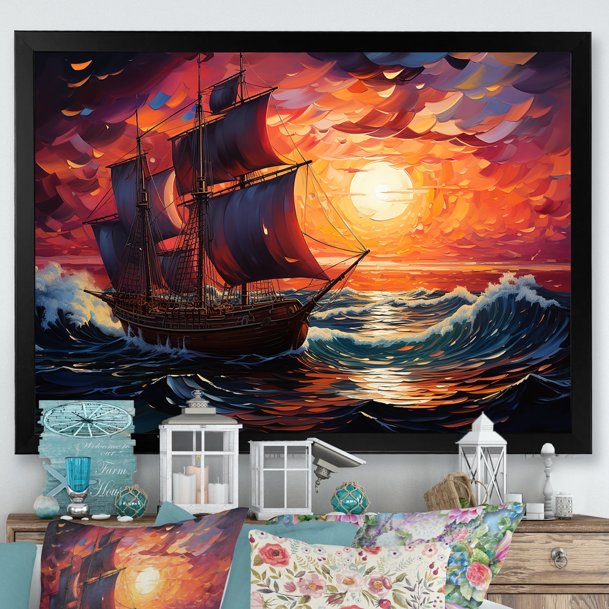 Designart "Pirate Legacy Boat Amidst History I" Transportation Framed ...