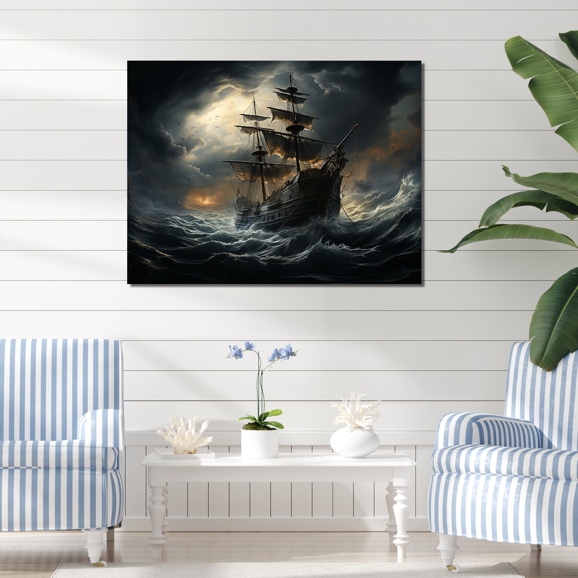 Designart "Pirate Ship Braving Stormy Seas" Pirate Wall Decor - Walmart.com