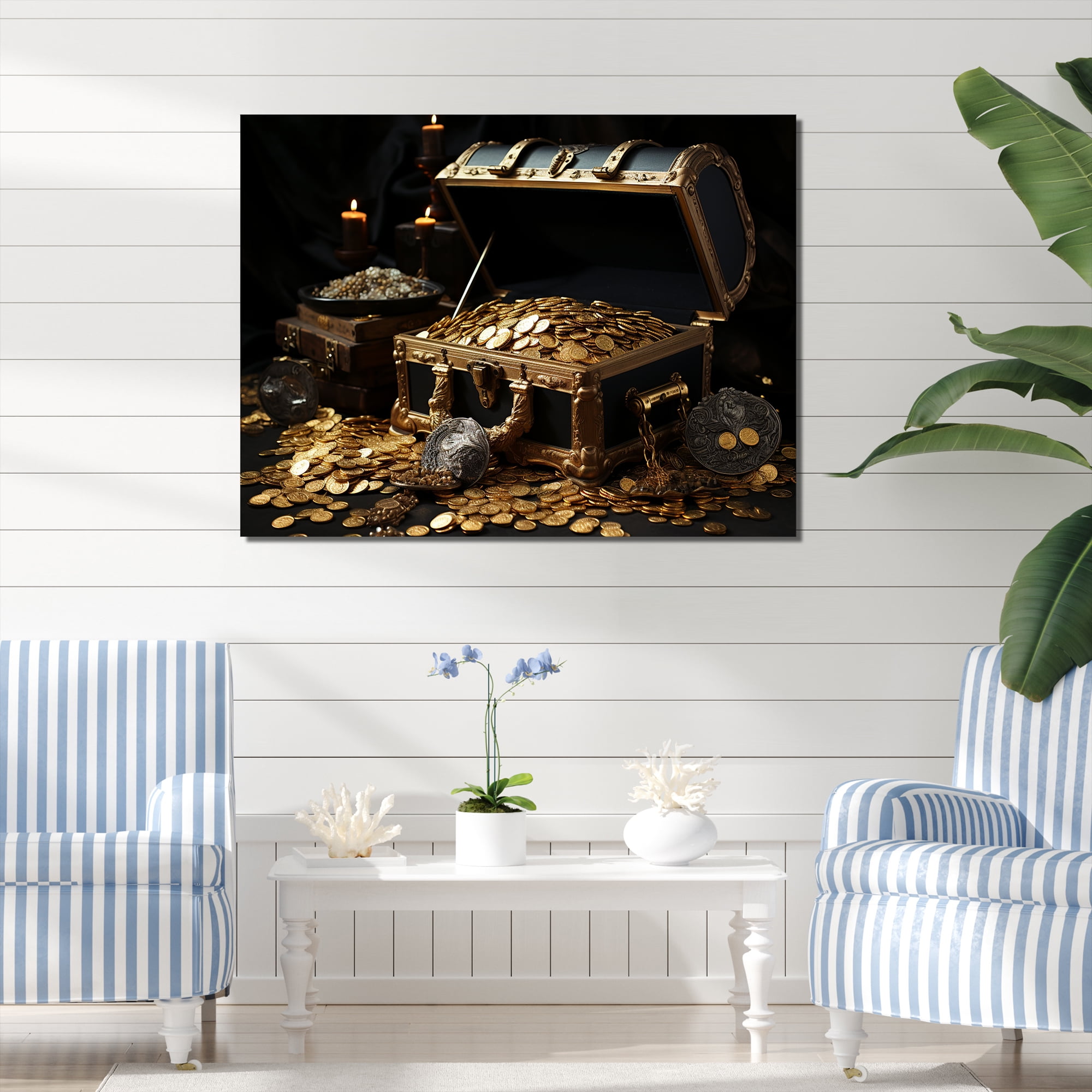 Designart "Pirate's Treasure Gold Coins II" People Wall Art - Modern ...
