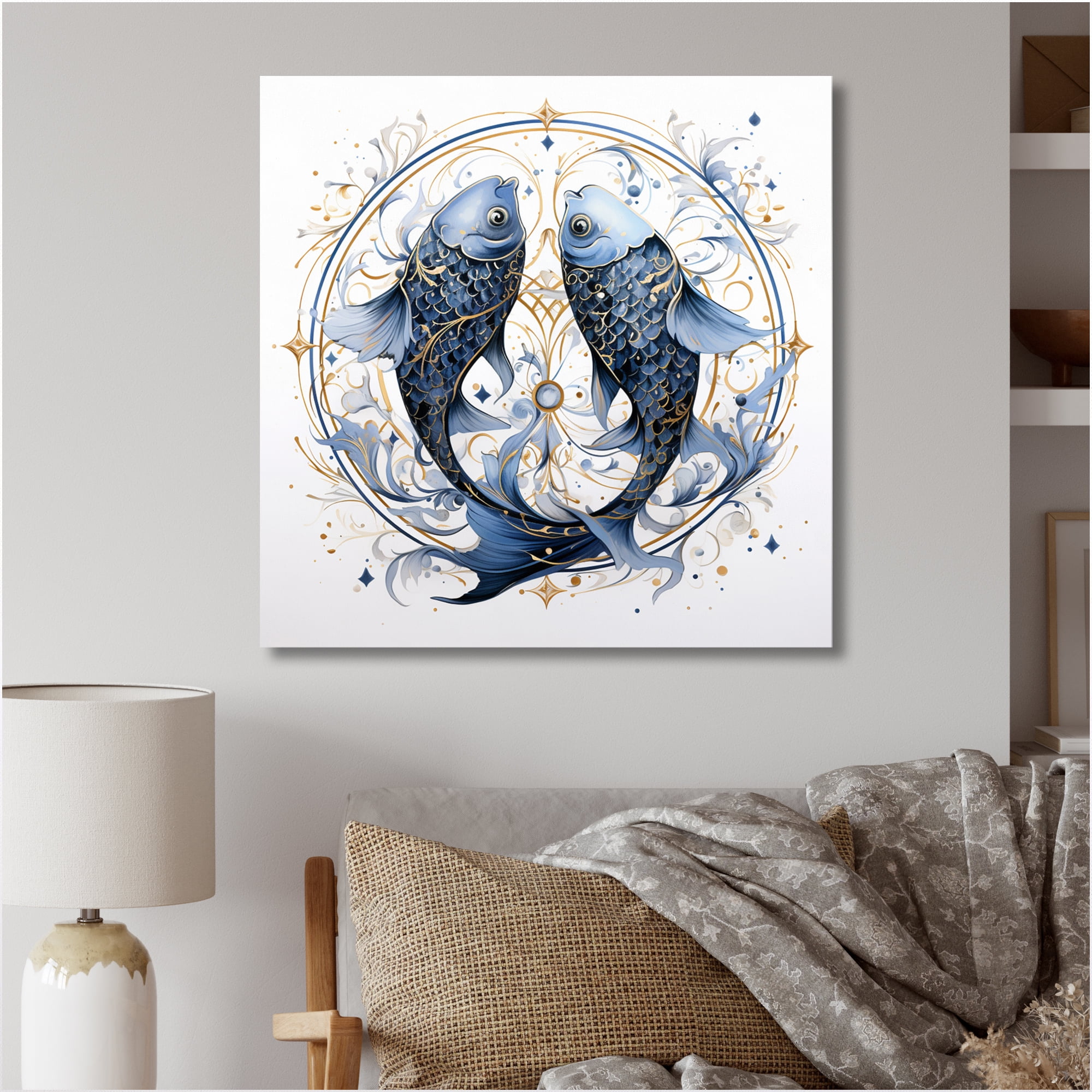 Designart "Pisces Zodiac Sign Swimming in Dreams" Astrology Metal Wall ...