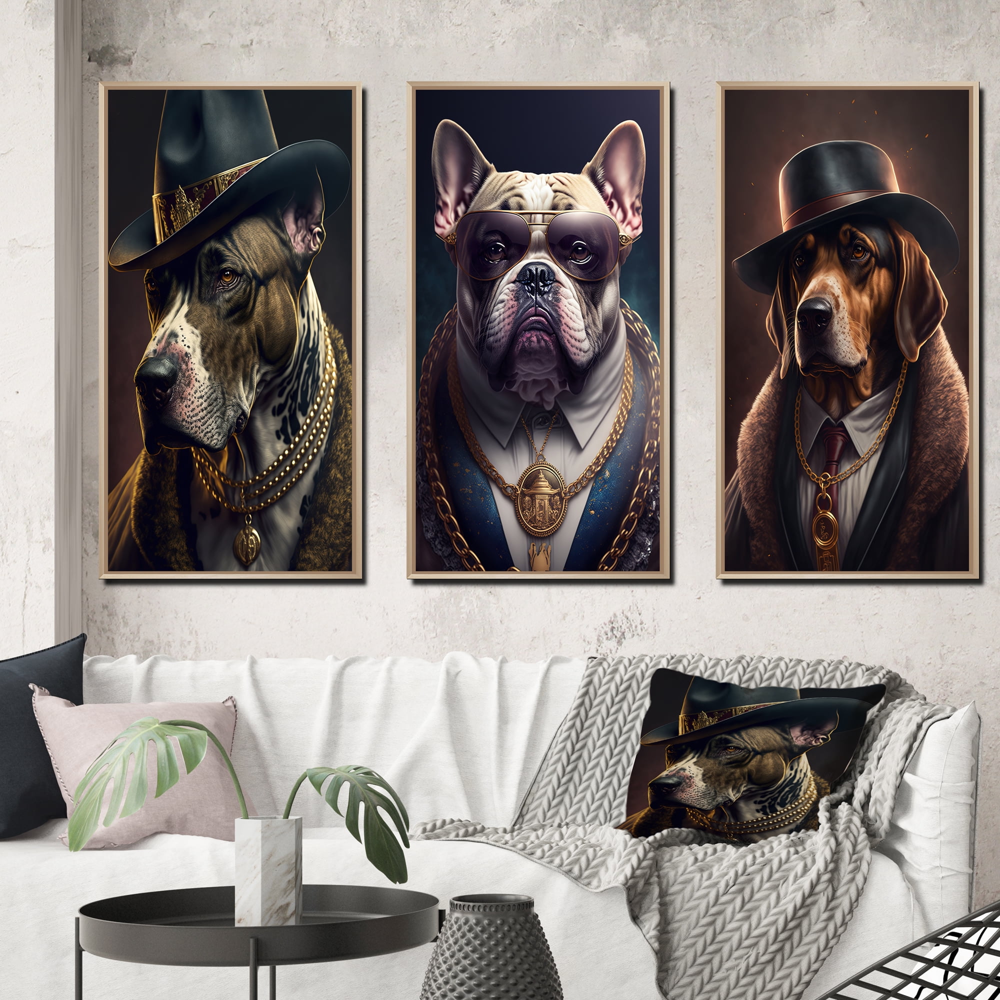 Designart "Pitbull in the Mafia II" Animals Framed Wall Art Set Of 3 ...