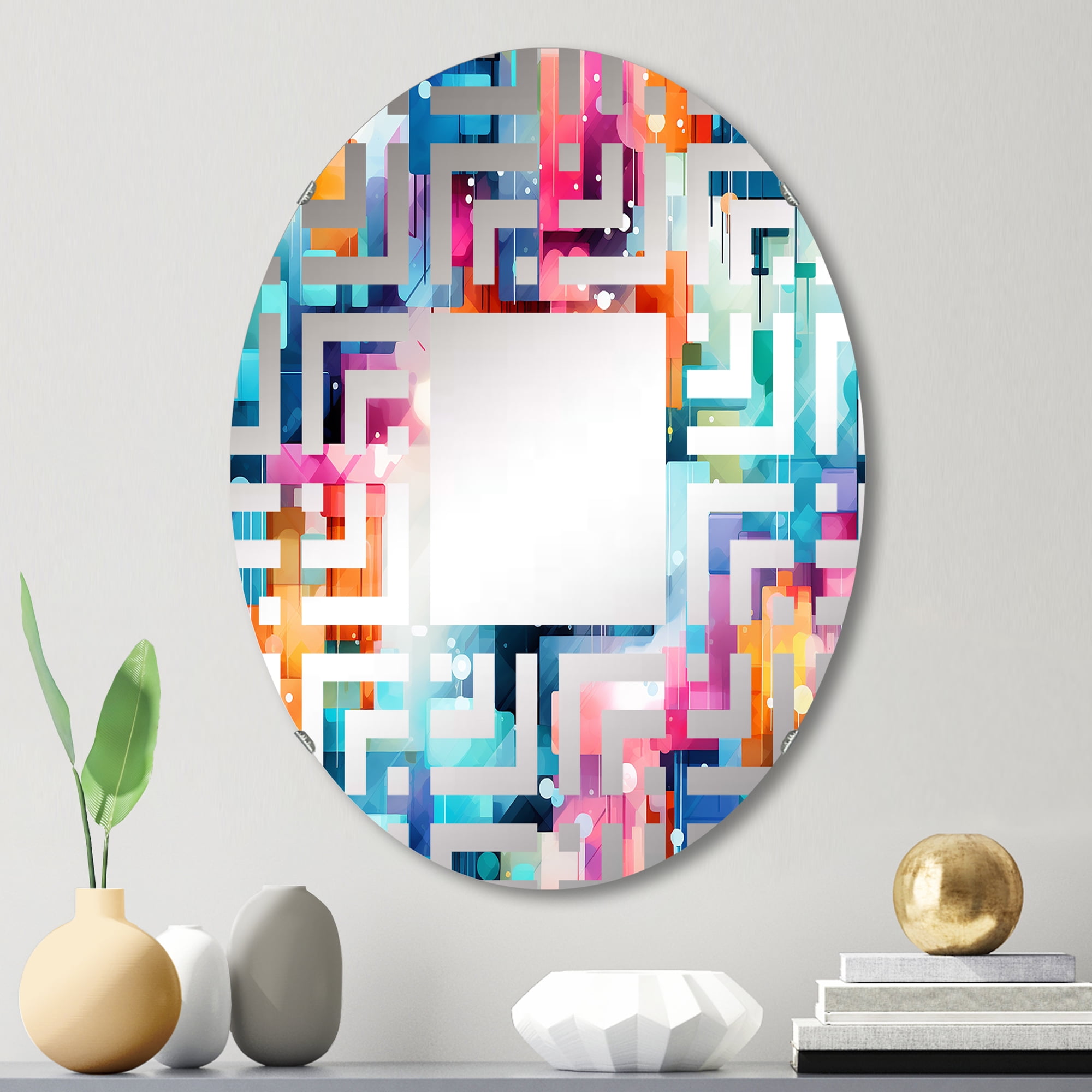 Designart "Pixelated Expression in Blue and Pink Abstraction" Geometric ...