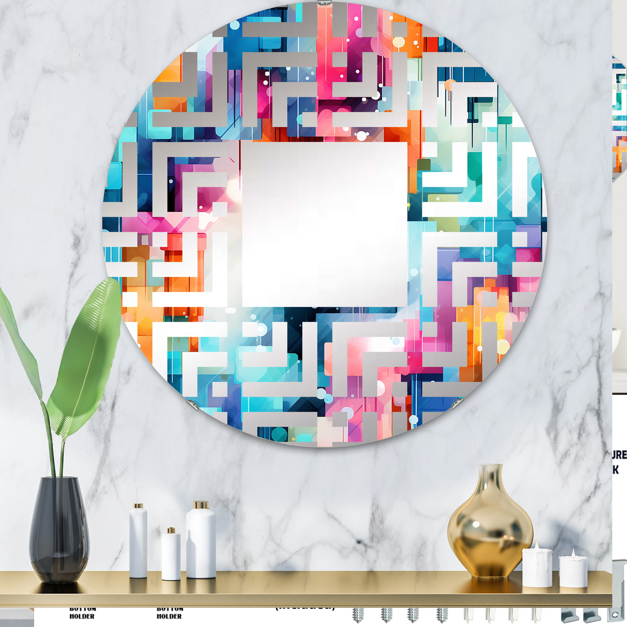 Designart "Pixelated Expression in Blue and Pink Abstraction" Geometric ...