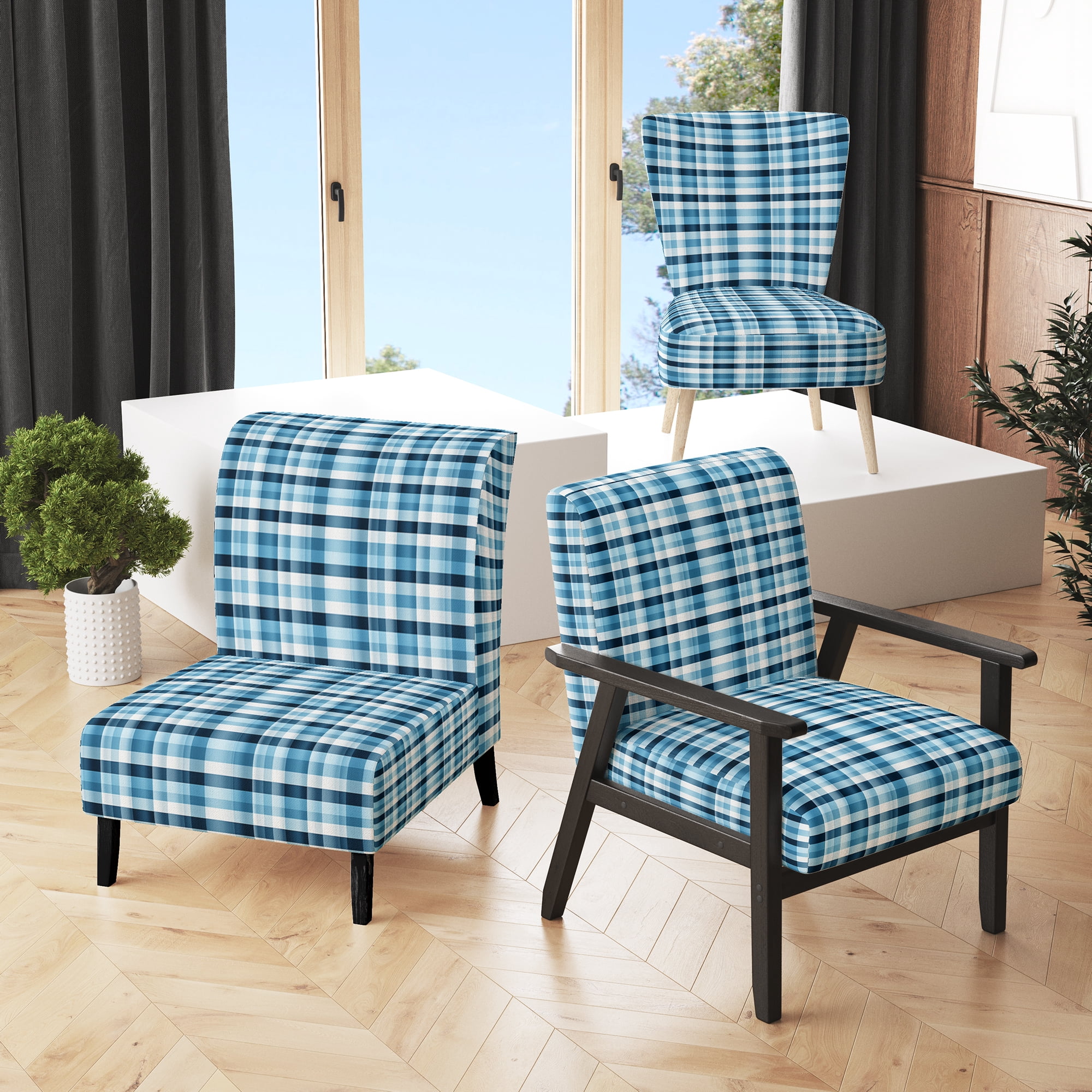 Designart "Plaid Pattern With Blue Nautical Charm" Blue Plaid ...