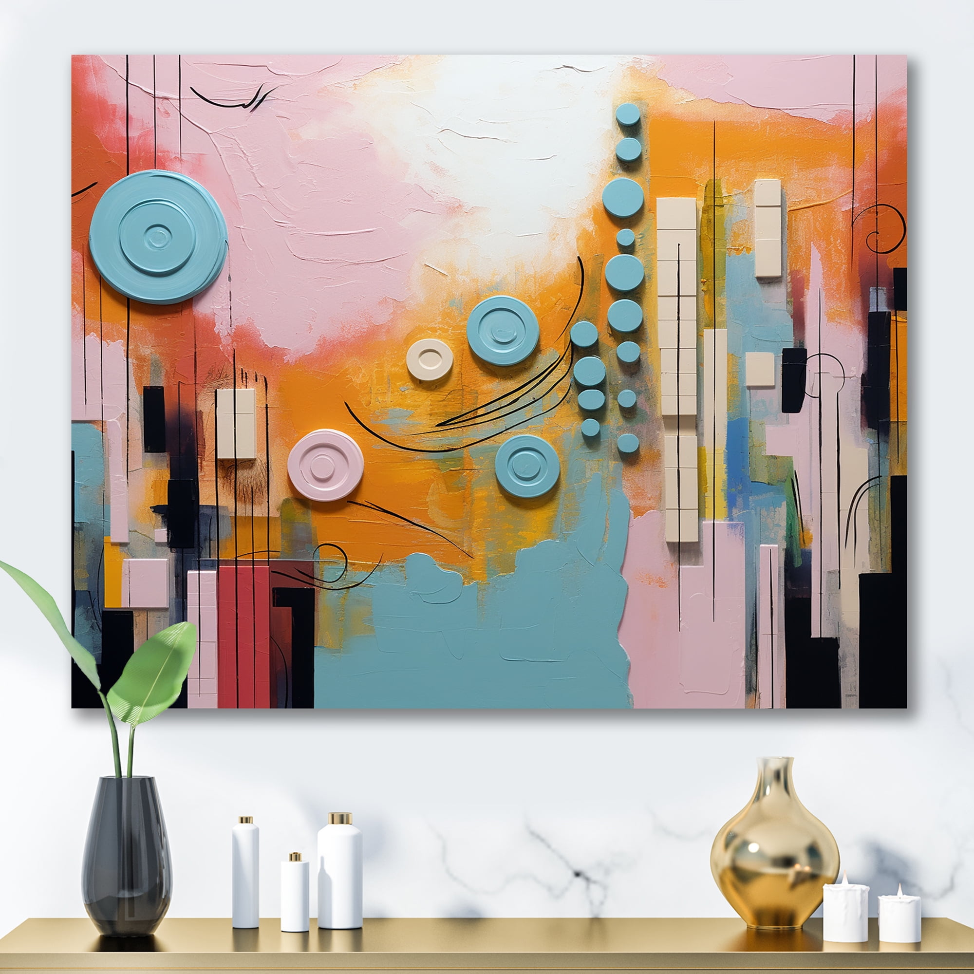 Designart "Play Forms Colorful Orange and Blue Delight III" Extra Large ...