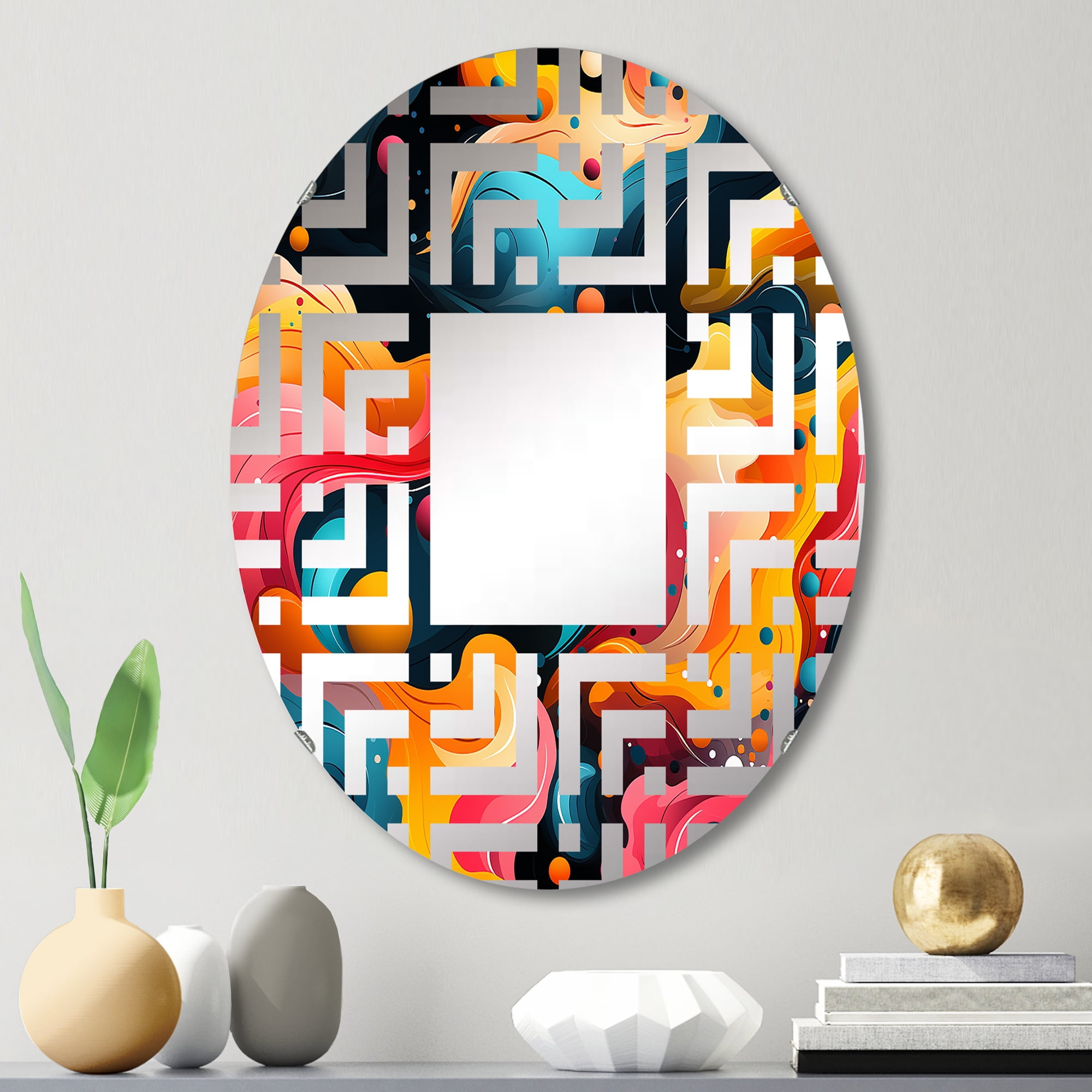 Designart "Playful Matrix of Multicolor Pop Art III" Pop Art Maze Round ...
