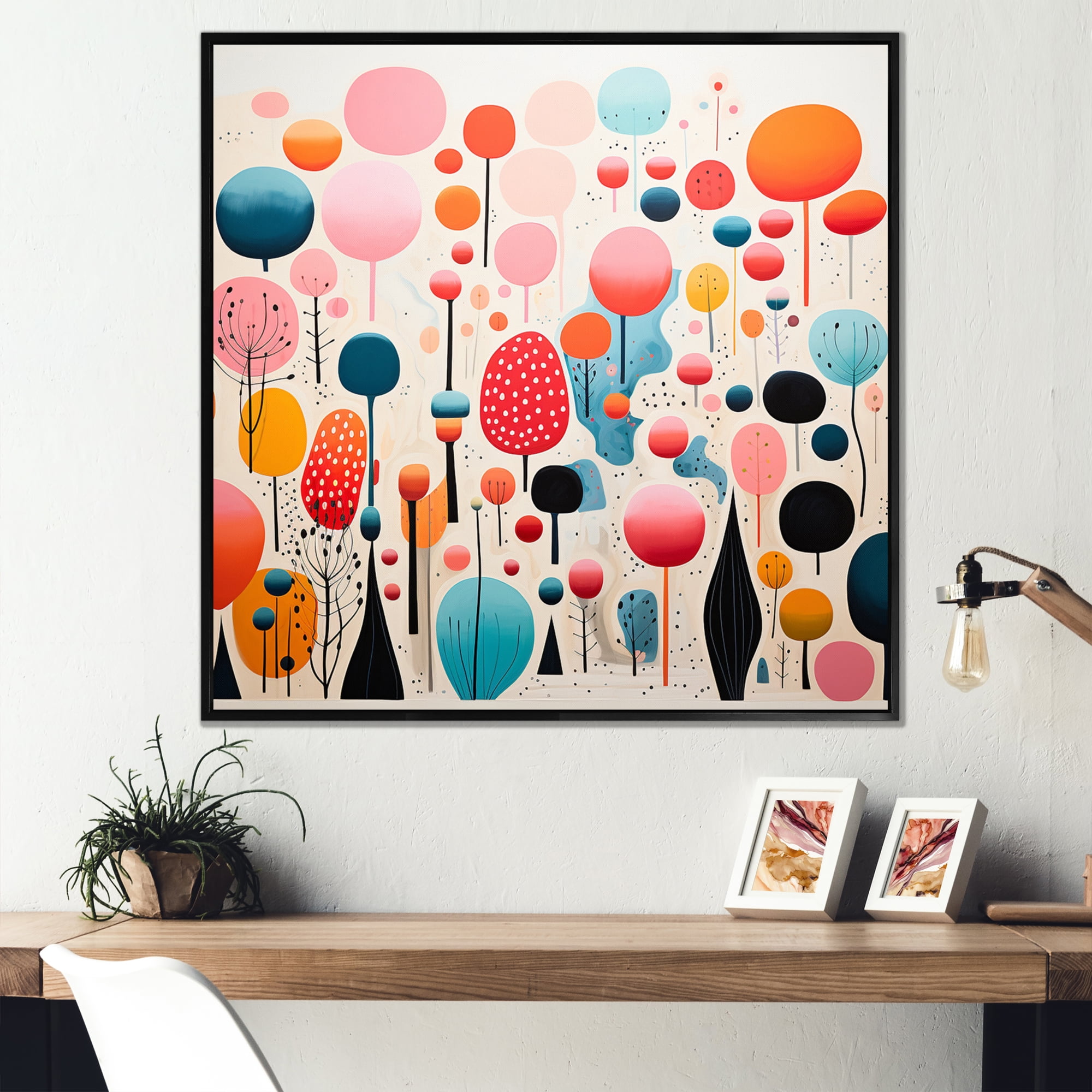 Designart "Playful Patterns Mid Century Pink Delight I" Mid-century ...