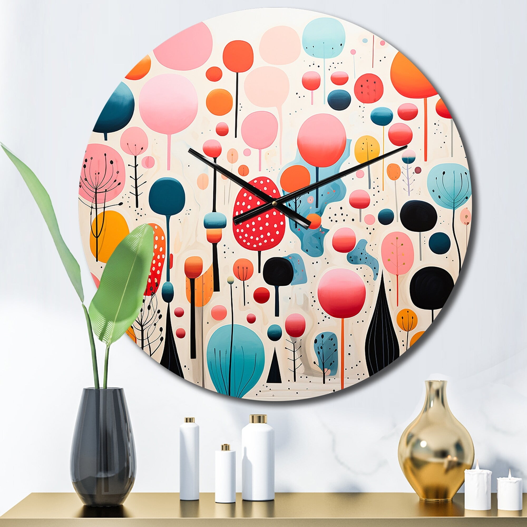 Designart "Playful Patterns Mid Century Pink Delight I" Mid-century ...