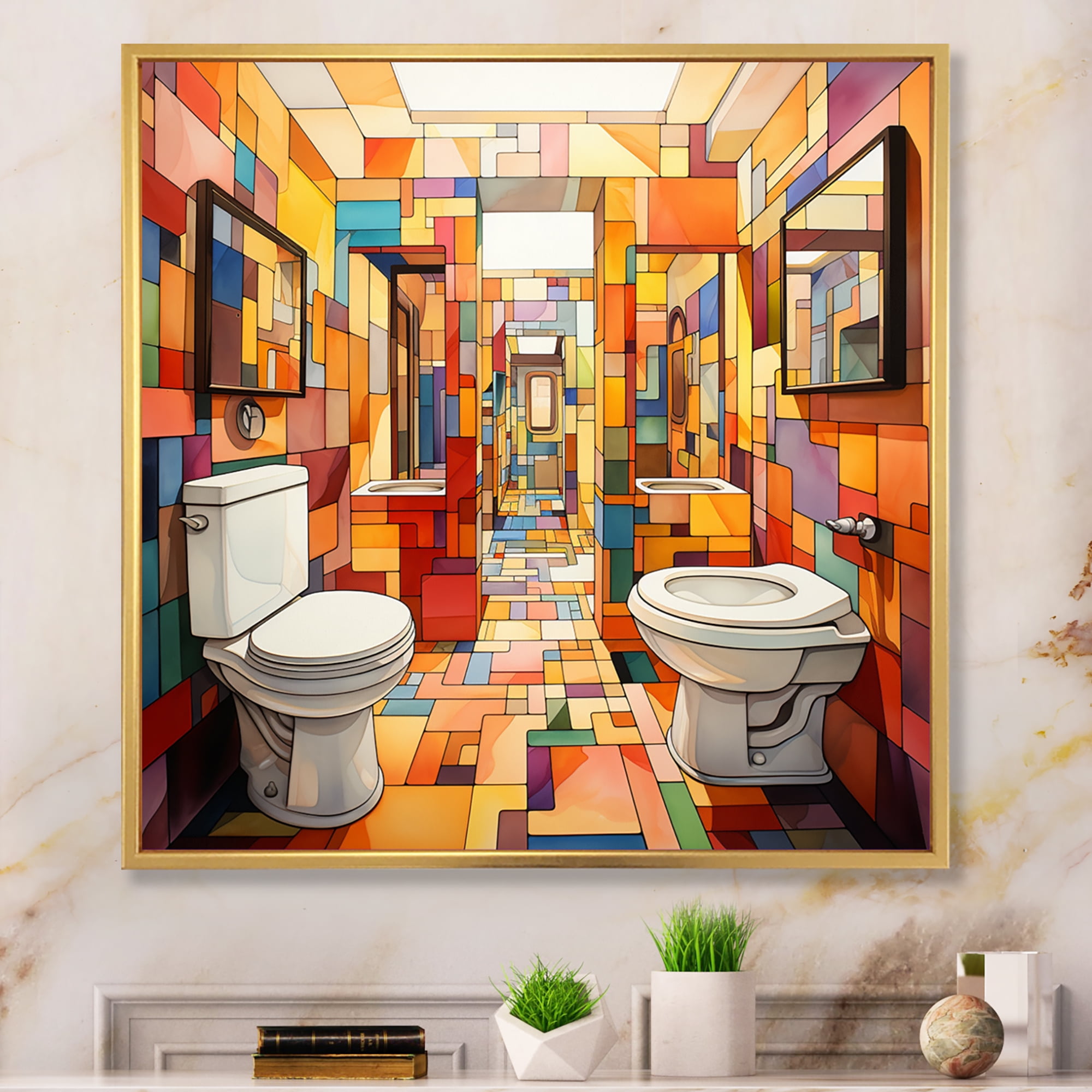 Designart "Playful Patterns in the Toilet II" Bath & Laundry Floater ...