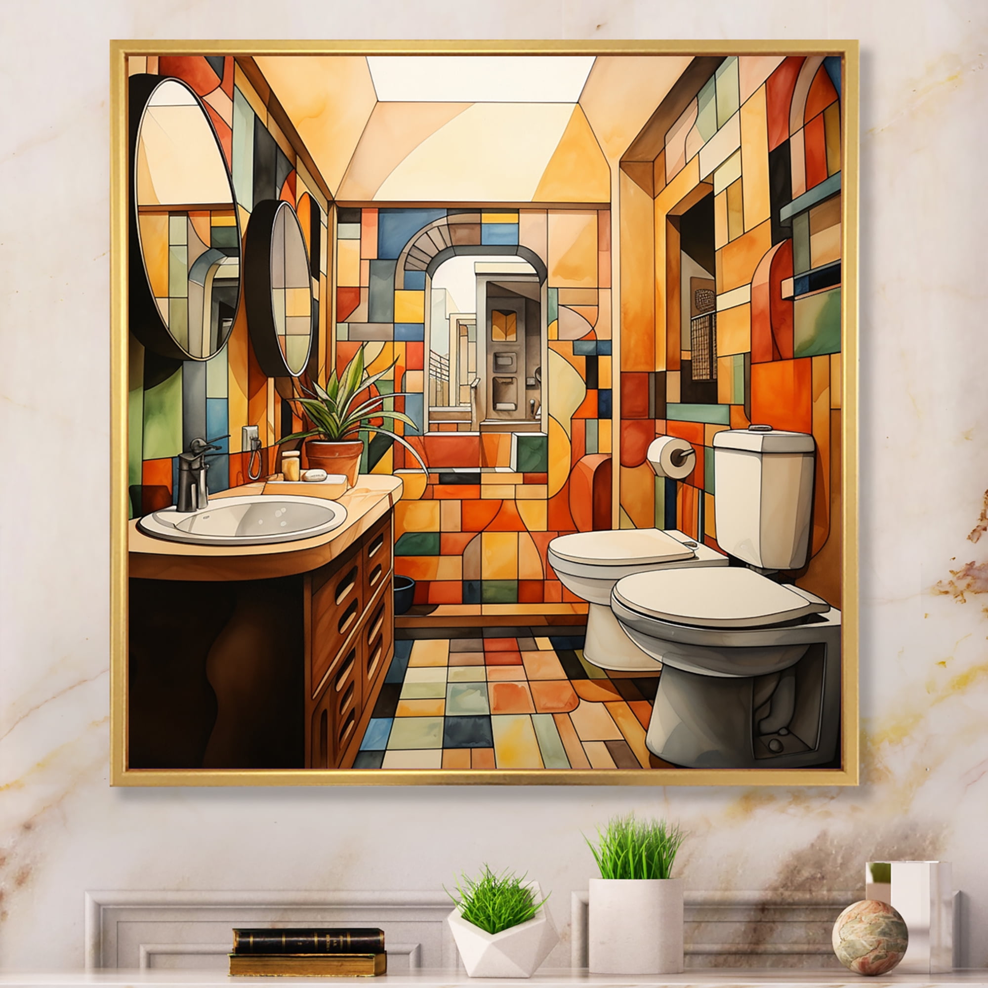 Designart "Playful Patterns in the Toilet III" Bath & Laundry Floater ...