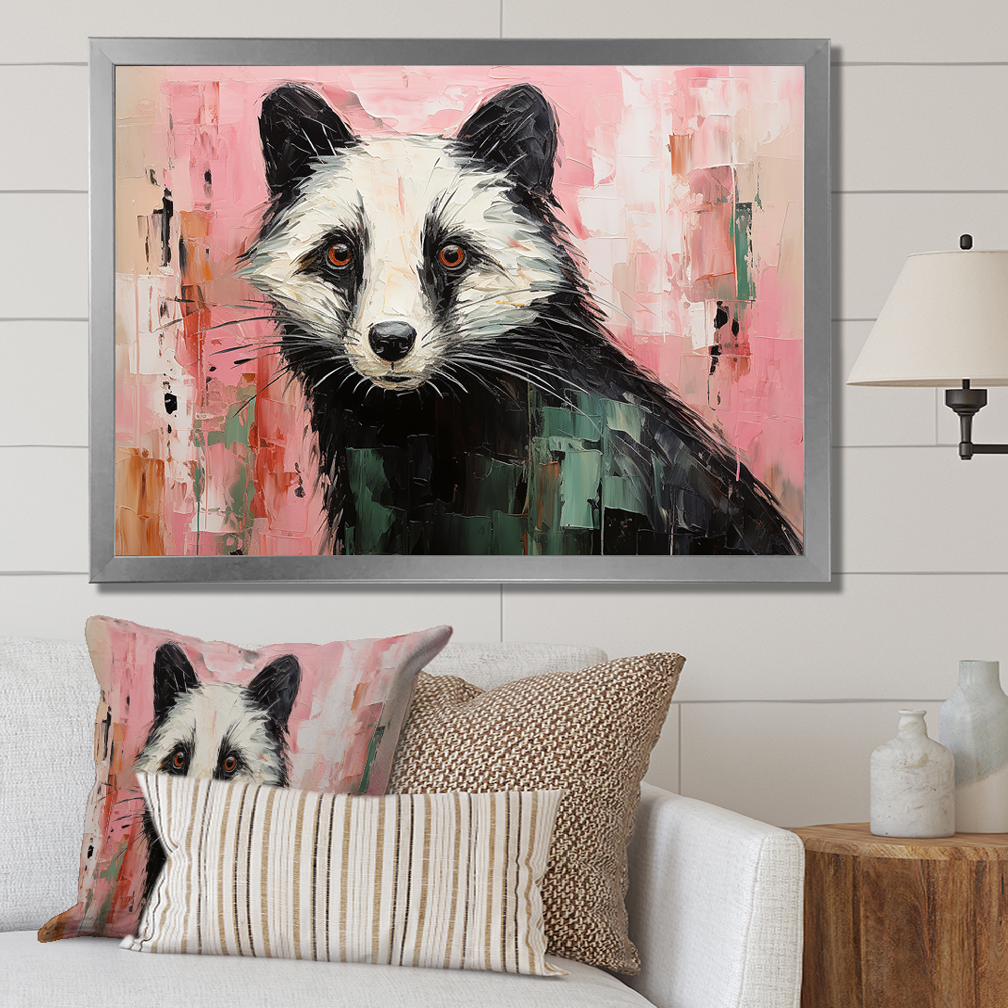 Designart "Playful Skunk Amidst Pink" Animals Framed Wall Art Decor ...