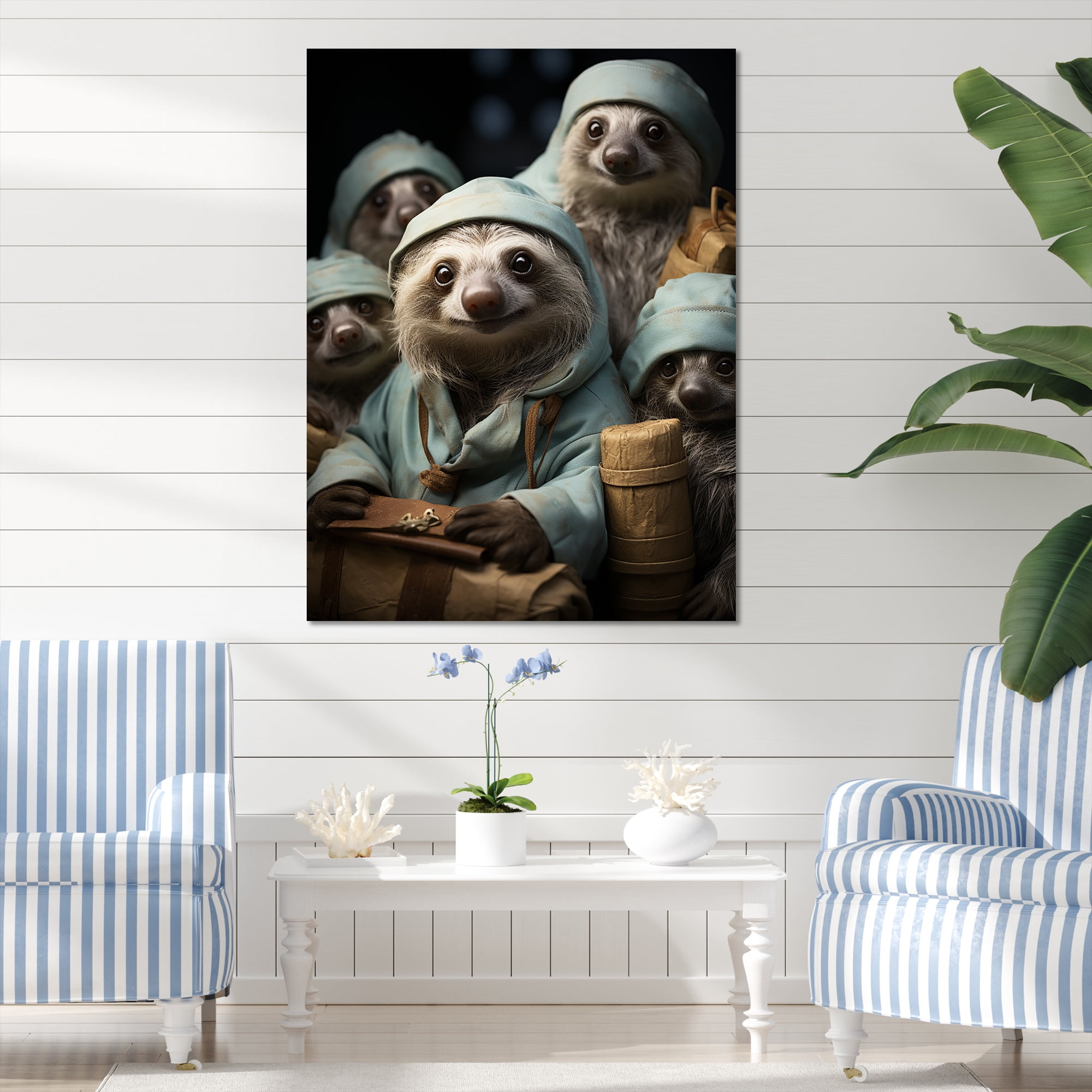 Designart "Playful Sloth Family I" Animals Canvas Wall Art - Modern ...