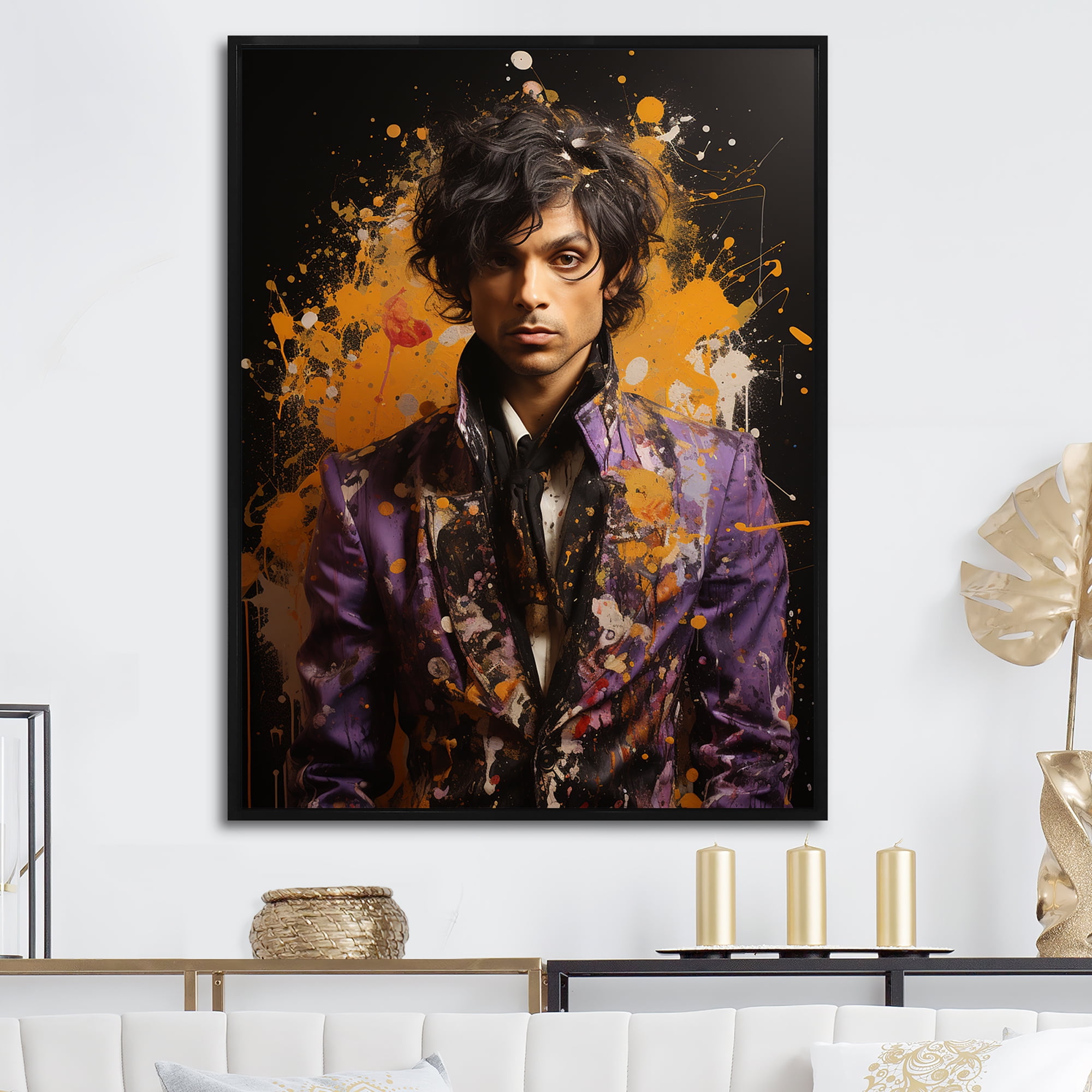 Designart "Plum Pop Art Portrait Of Prince" Pop Art Floater Framed Wall ...