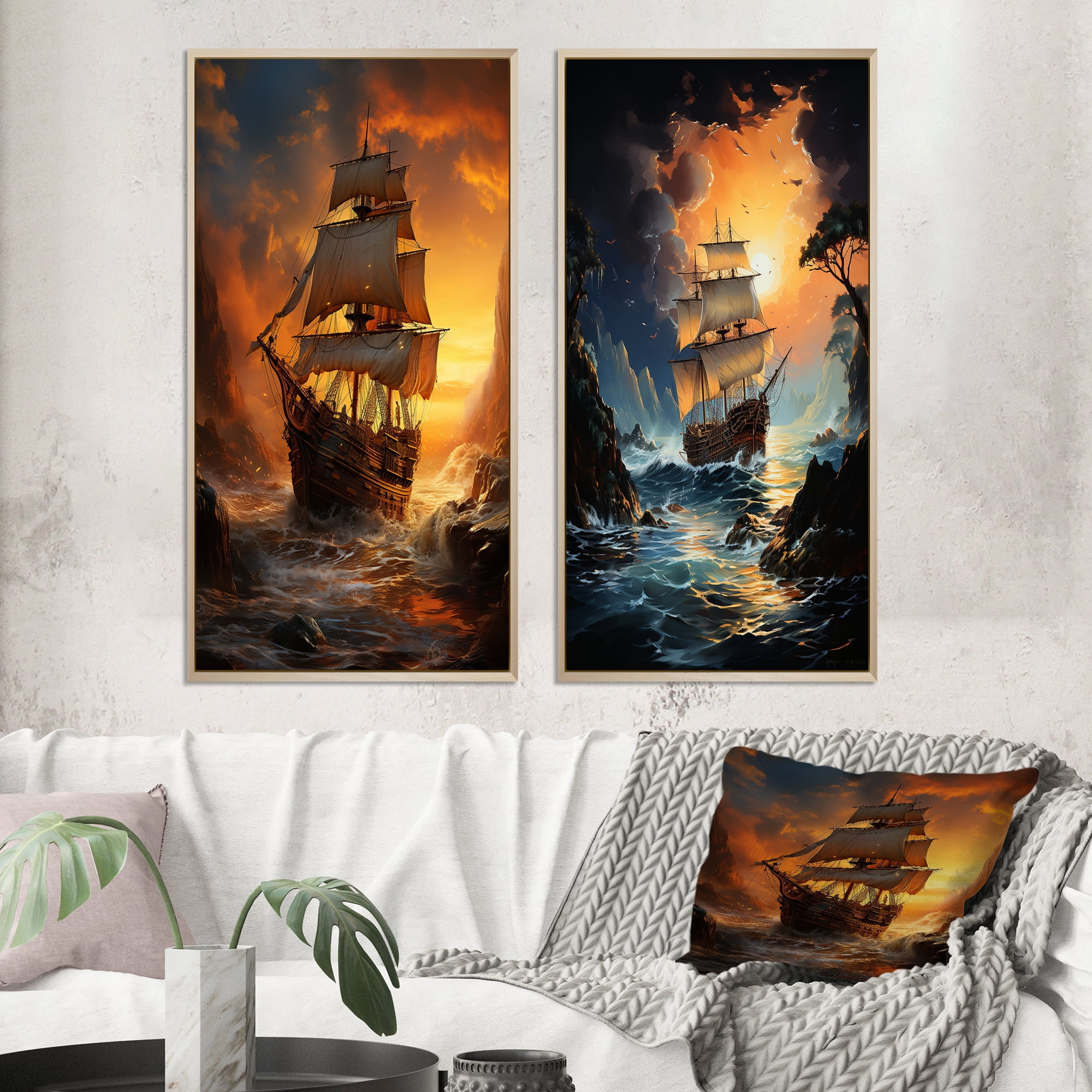 Designart "Plunderer s Legacy Pirate Ship" Pirate Framed Wall Art Set ...