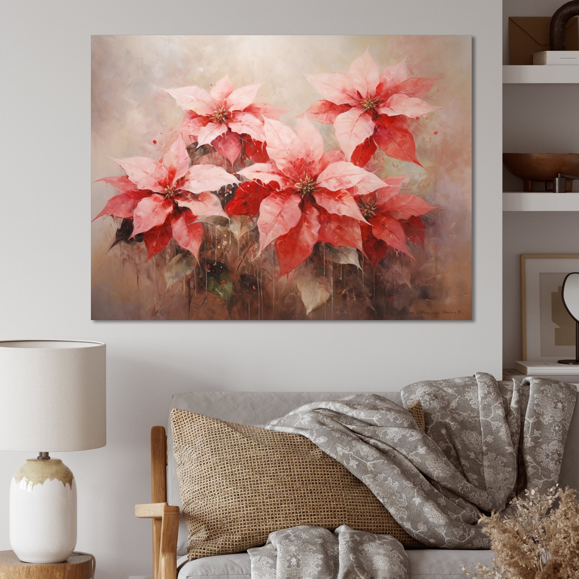 Designart "Poinsettia Flower impressions II" Floral Wall Decor ...