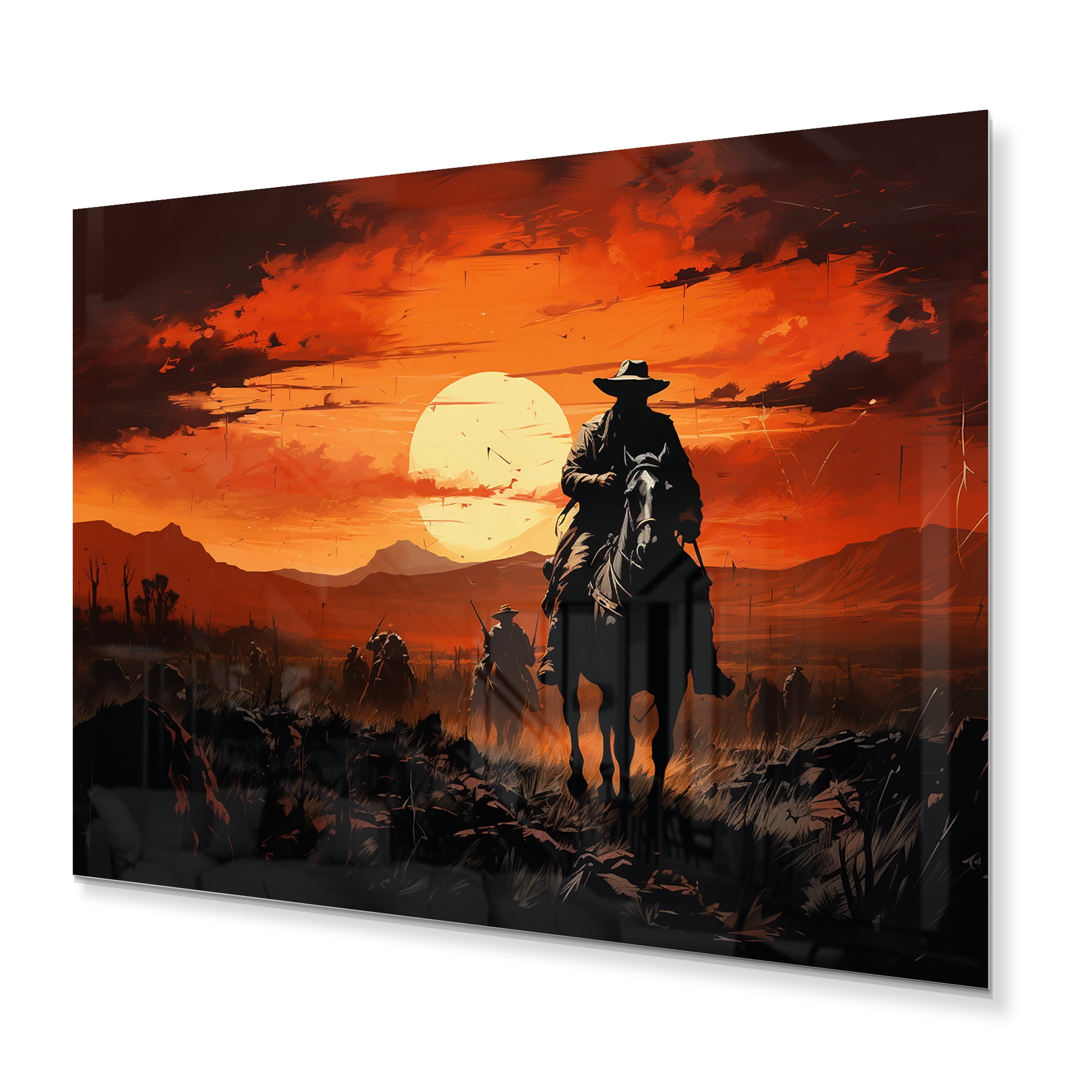 Designart "Pointillism Art of Sunset Riders in the West II" Western ...