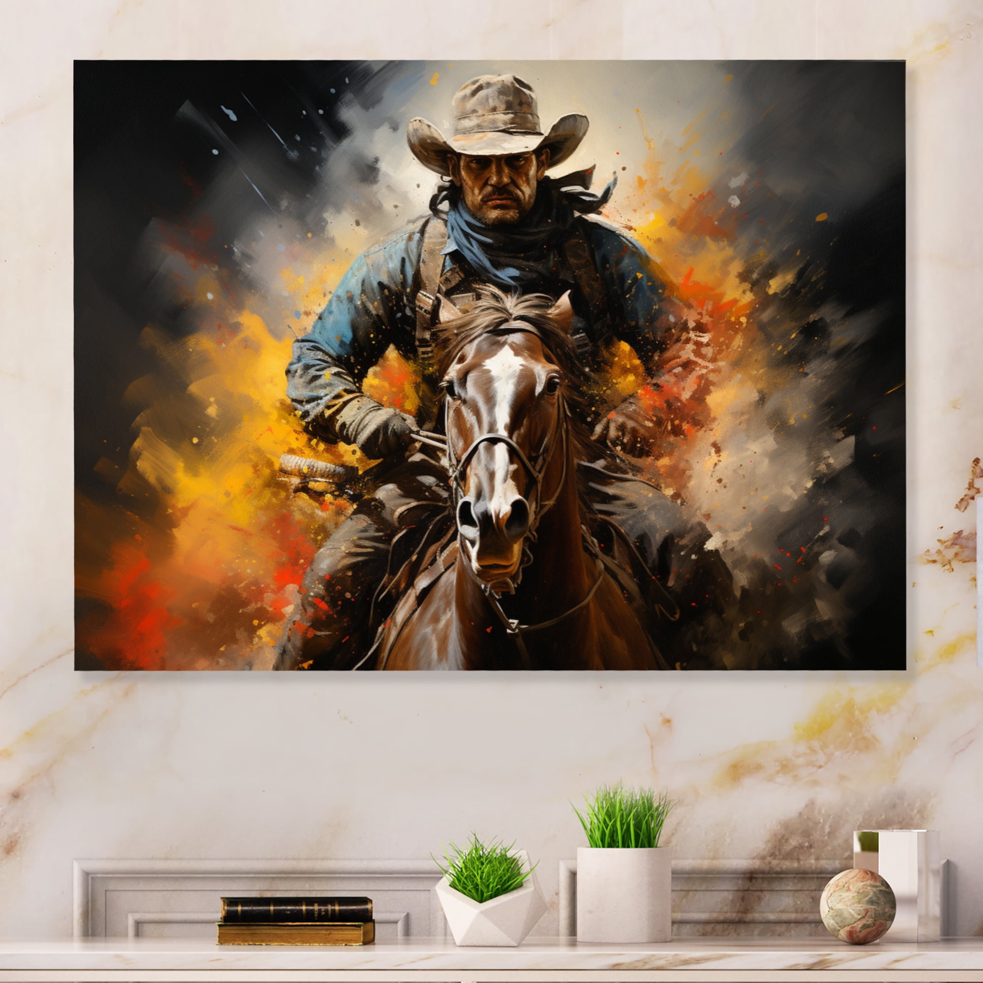 Designart "Pointillism Artistry Western Rodeo Spirit" Western Metal ...