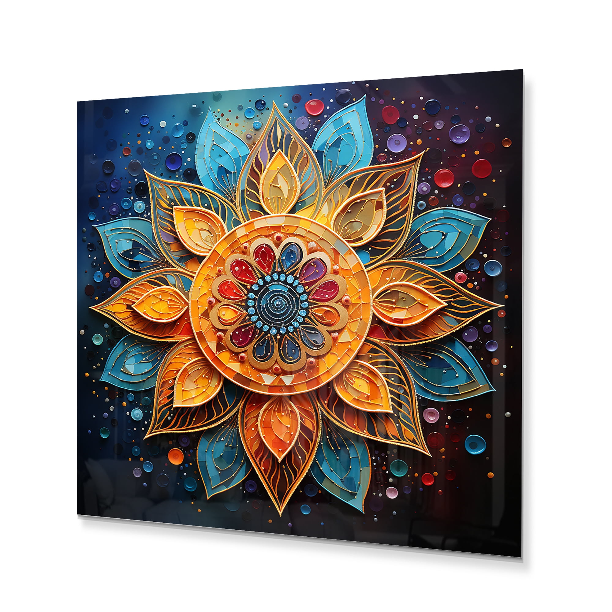 Designart "Pointillism Mandala Gold and Teal Yoga" Pointillism Metal ...
