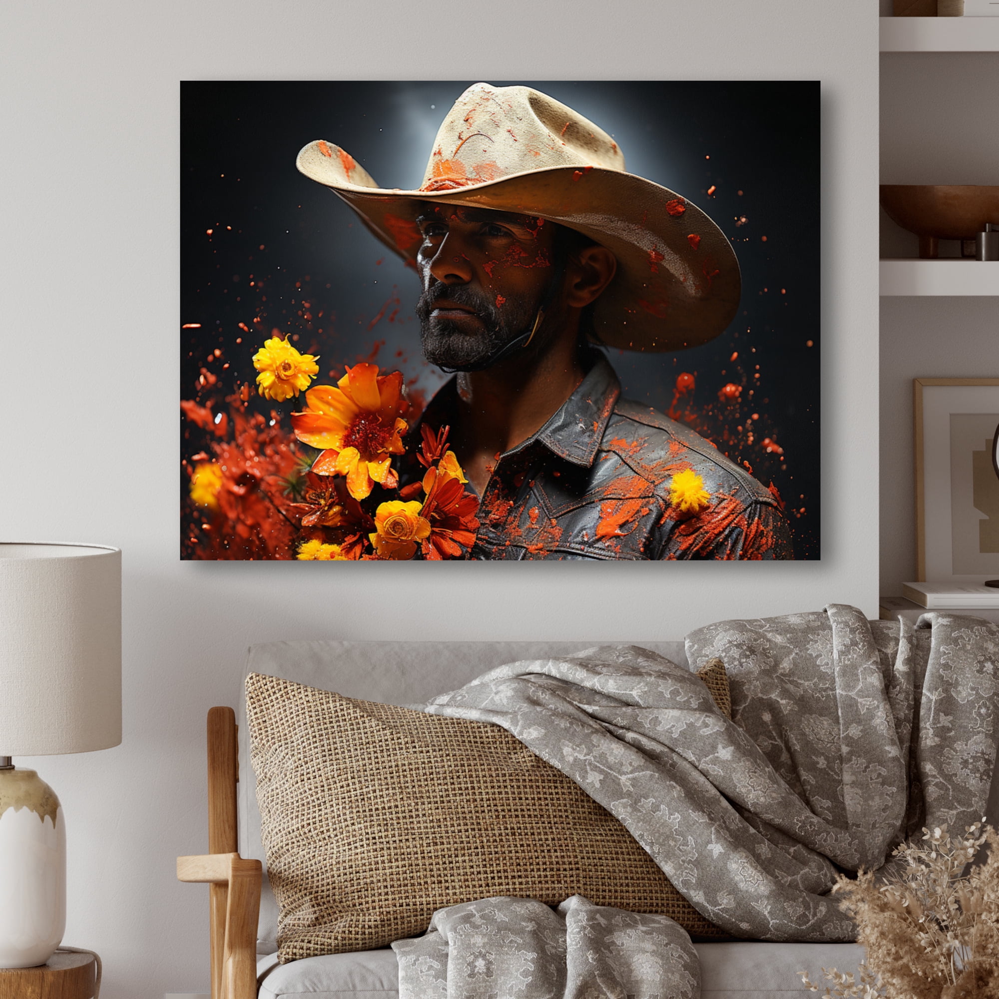 Designart "Pointillism Portrait of a Western Cowboy I" Western Metal ...