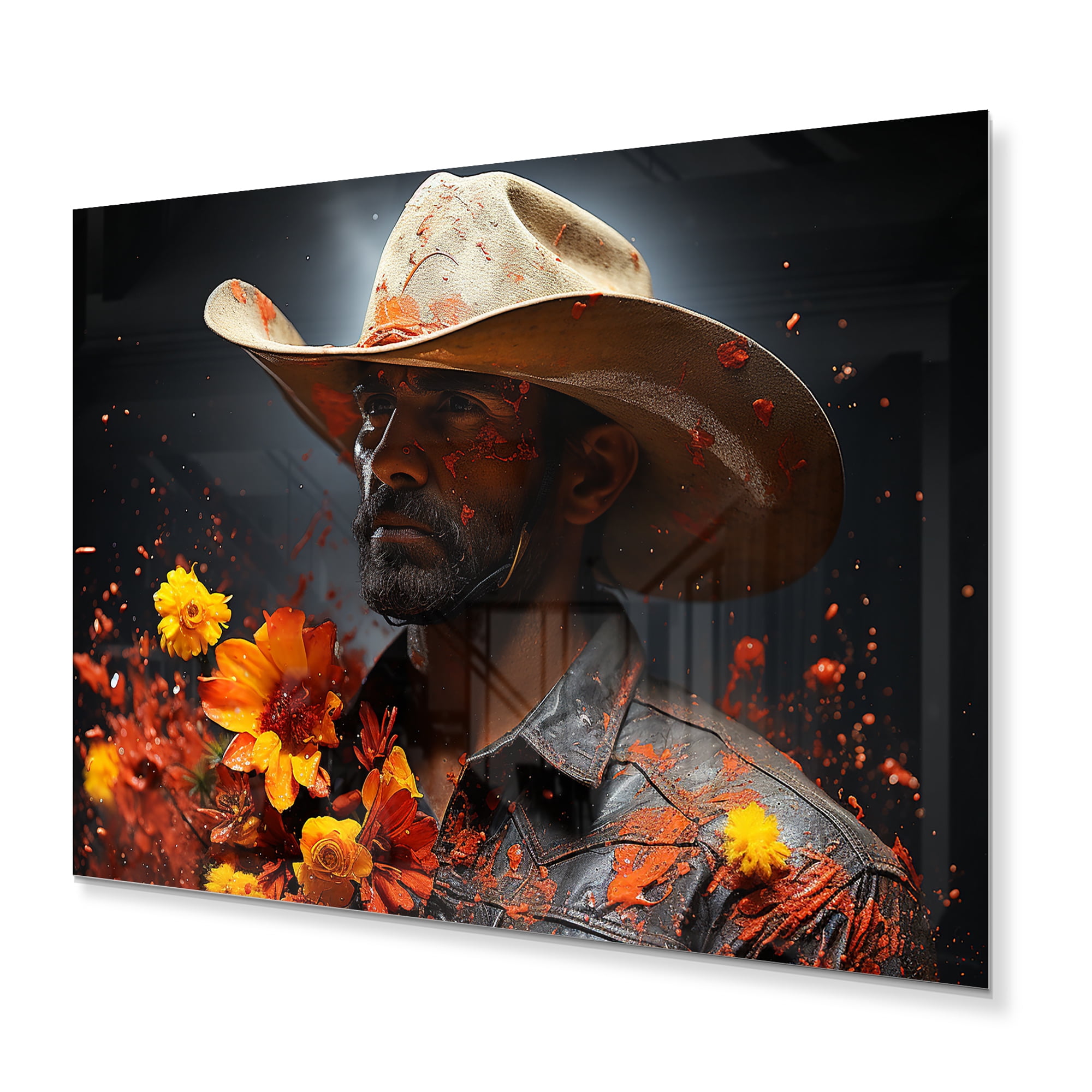 Designart "Pointillism Portrait of a Western Cowboy I" Western Metal ...