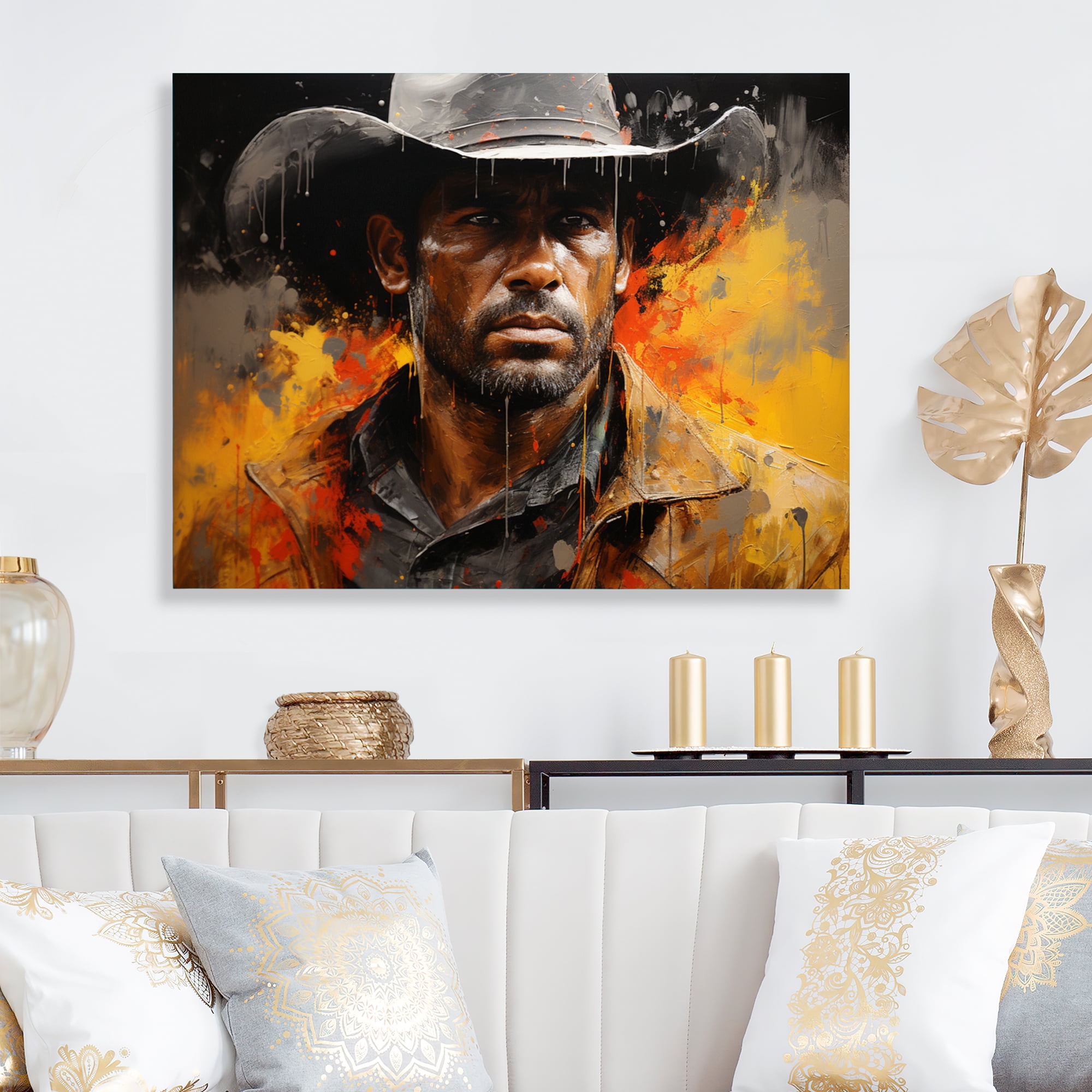 Designart "Pointillism Portrait of a Western Cowboy II" Western Metal ...