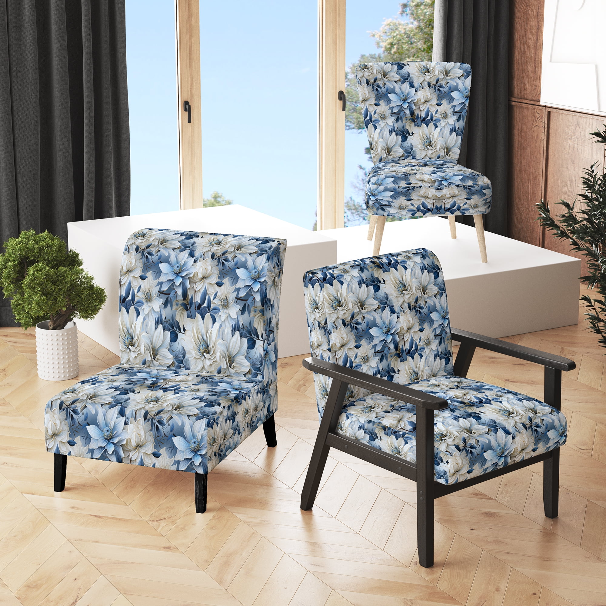Designart "Polar Botanical Beauty I" Blue Arctic Upholstered Accent ...