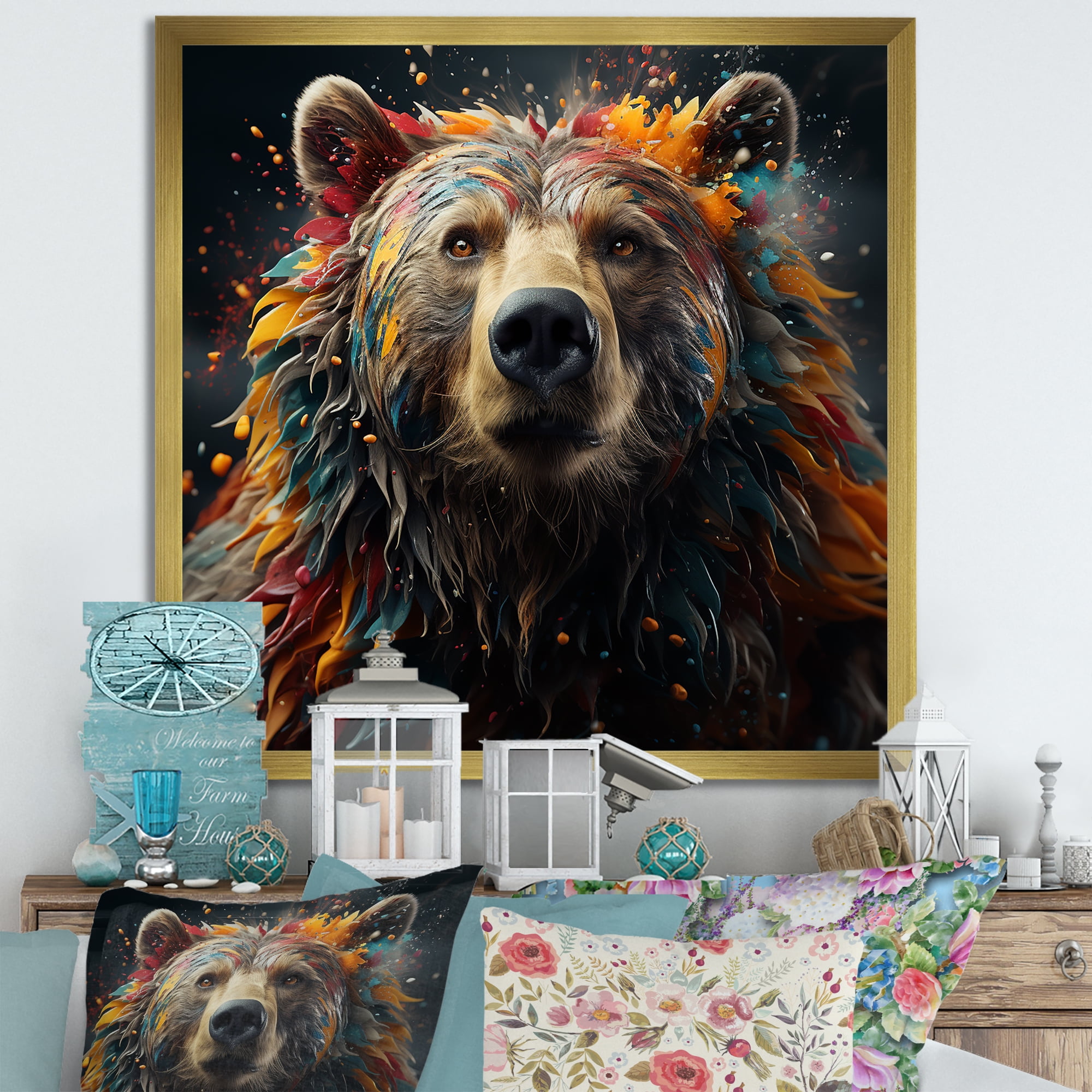 Designart "Polychromatic Grizzly Bear Charm" Animals Bear Picture ...