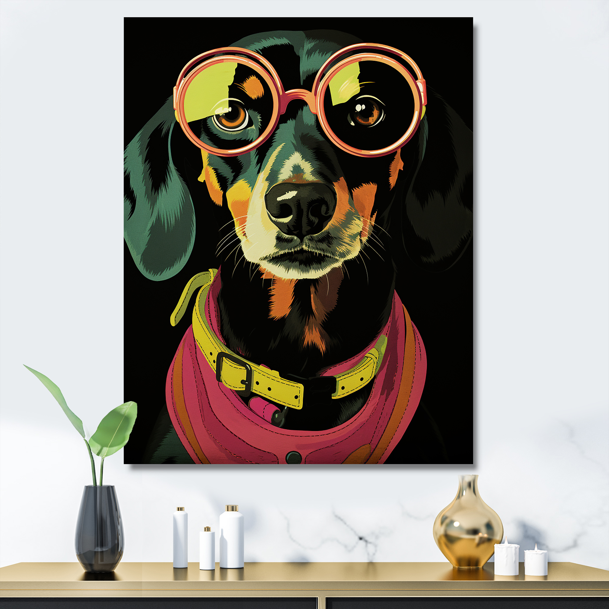 Designart "Pop Art Charm Curious Dachshund Dog IV" Animals Canvas Wall ...