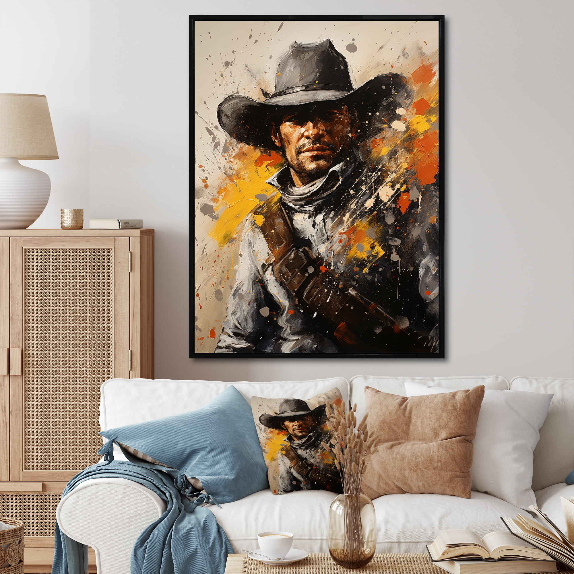 Designart "Pop Art Cowboy Journey III" People Framed Wall Art ...