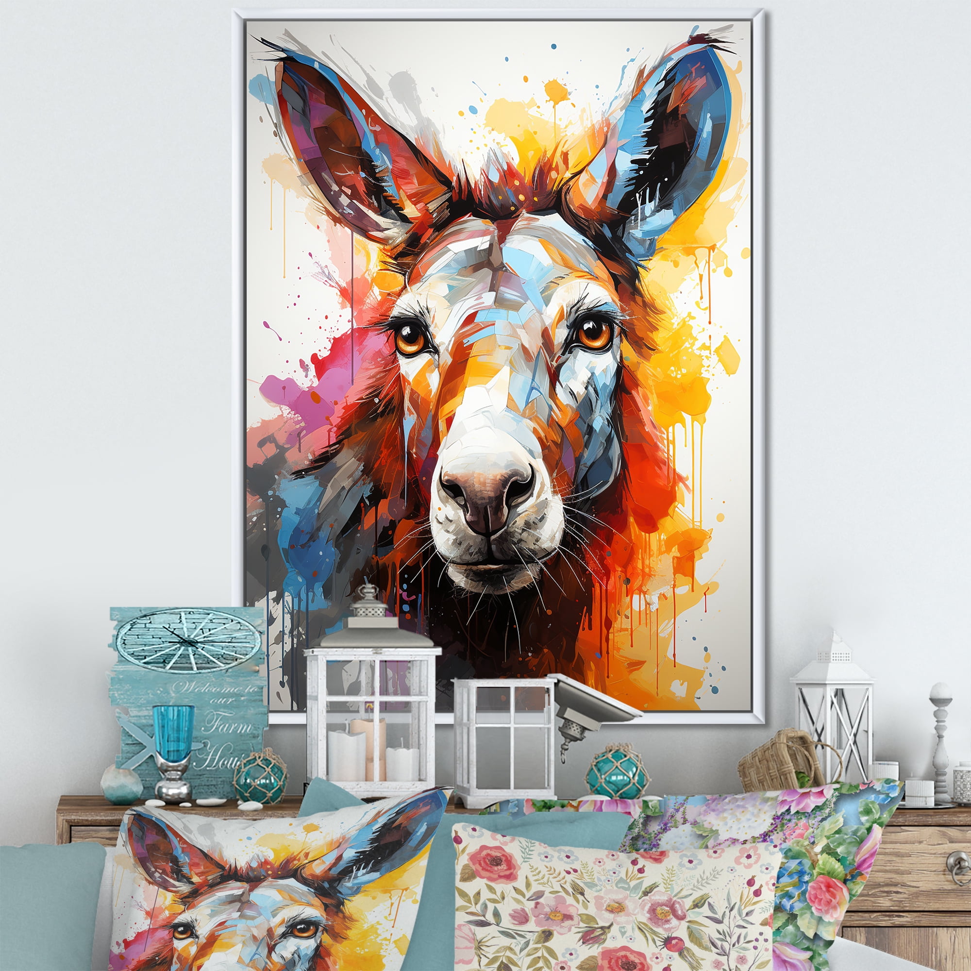 Designart "Pop Art Donkey I" Animals Framed Wall Art - Traditional Grey ...
