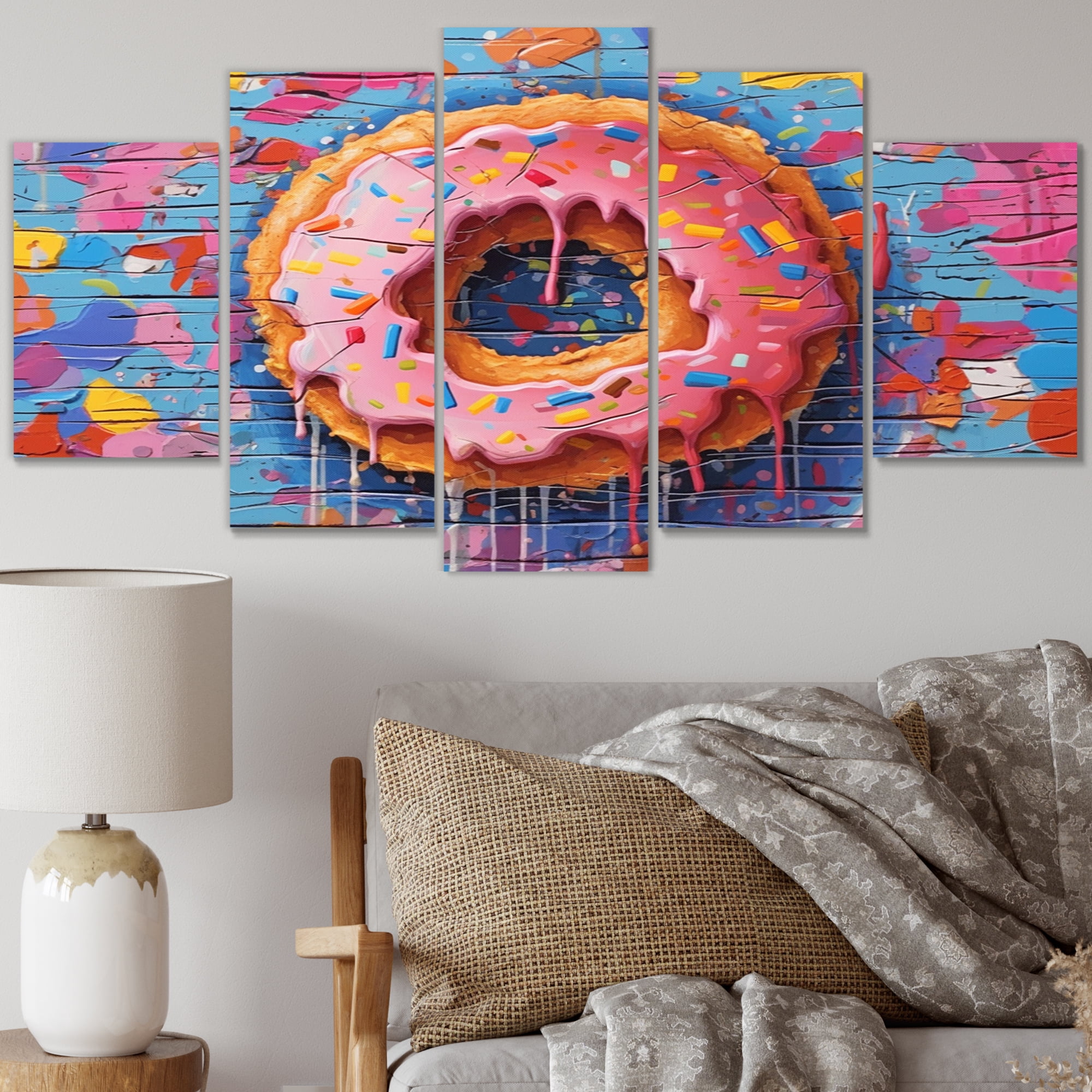 Designart "Pop Art Donuts in Blue and Pink I" Food & Beverage Art ...