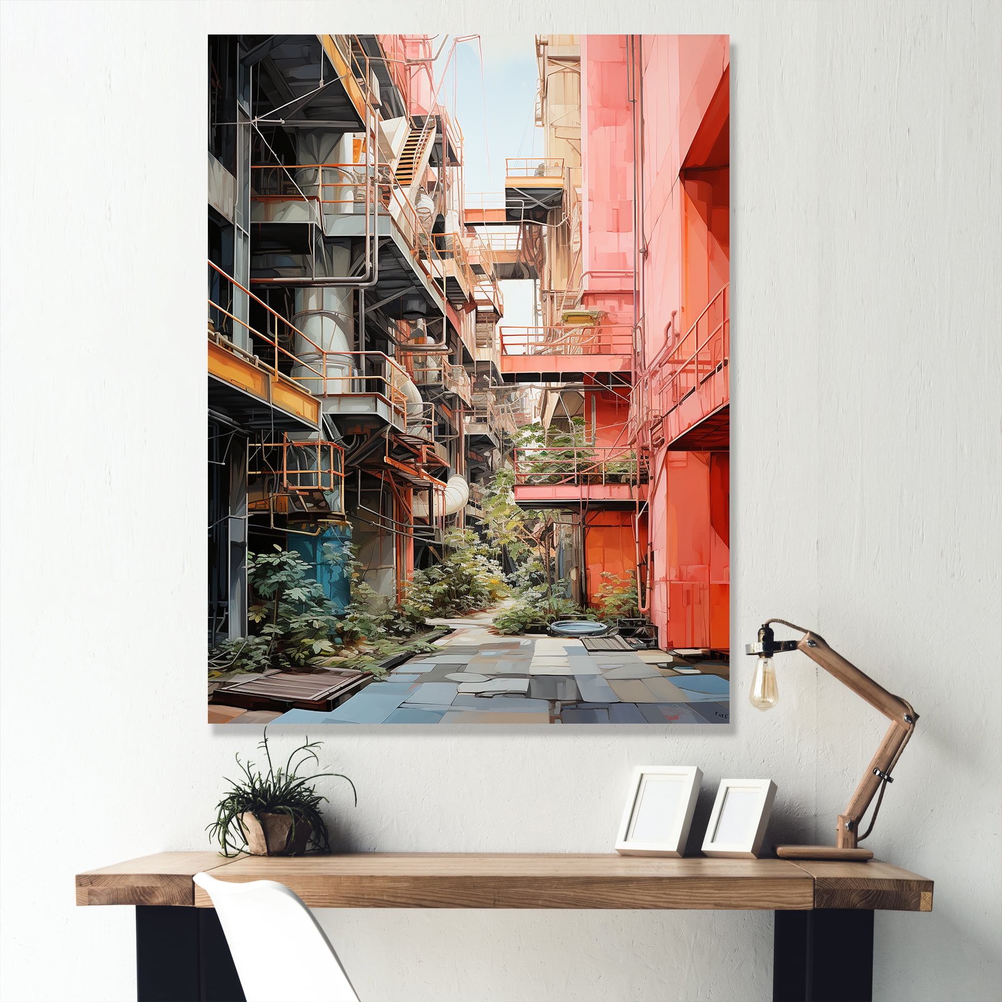 Designart "Pop Art Factory In Peachy Process" Factories Wall Art Living ...
