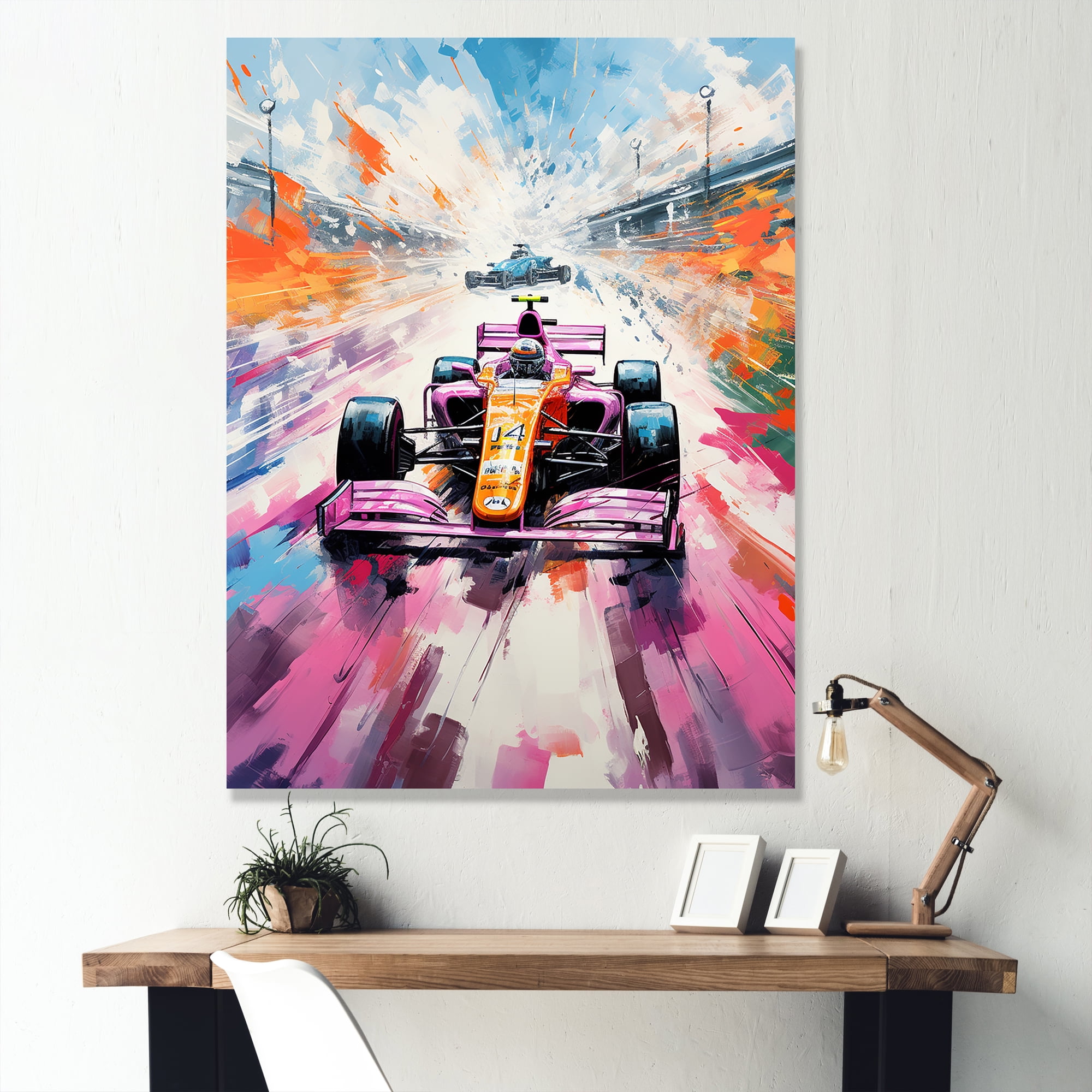 Designart "Pop Art Formula Car on the Race Track I" Architecture Canvas ...