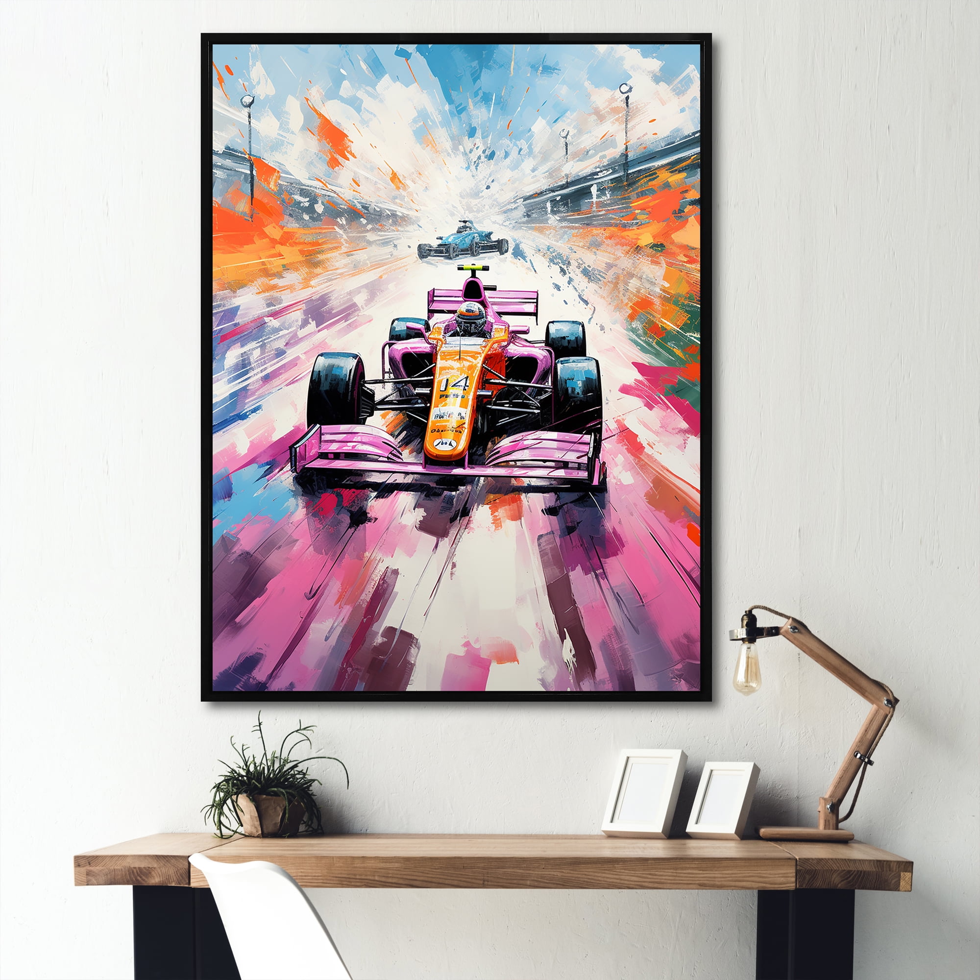 Designart "Pop Art Formula Car on the Race Track I" Architecture Framed ...