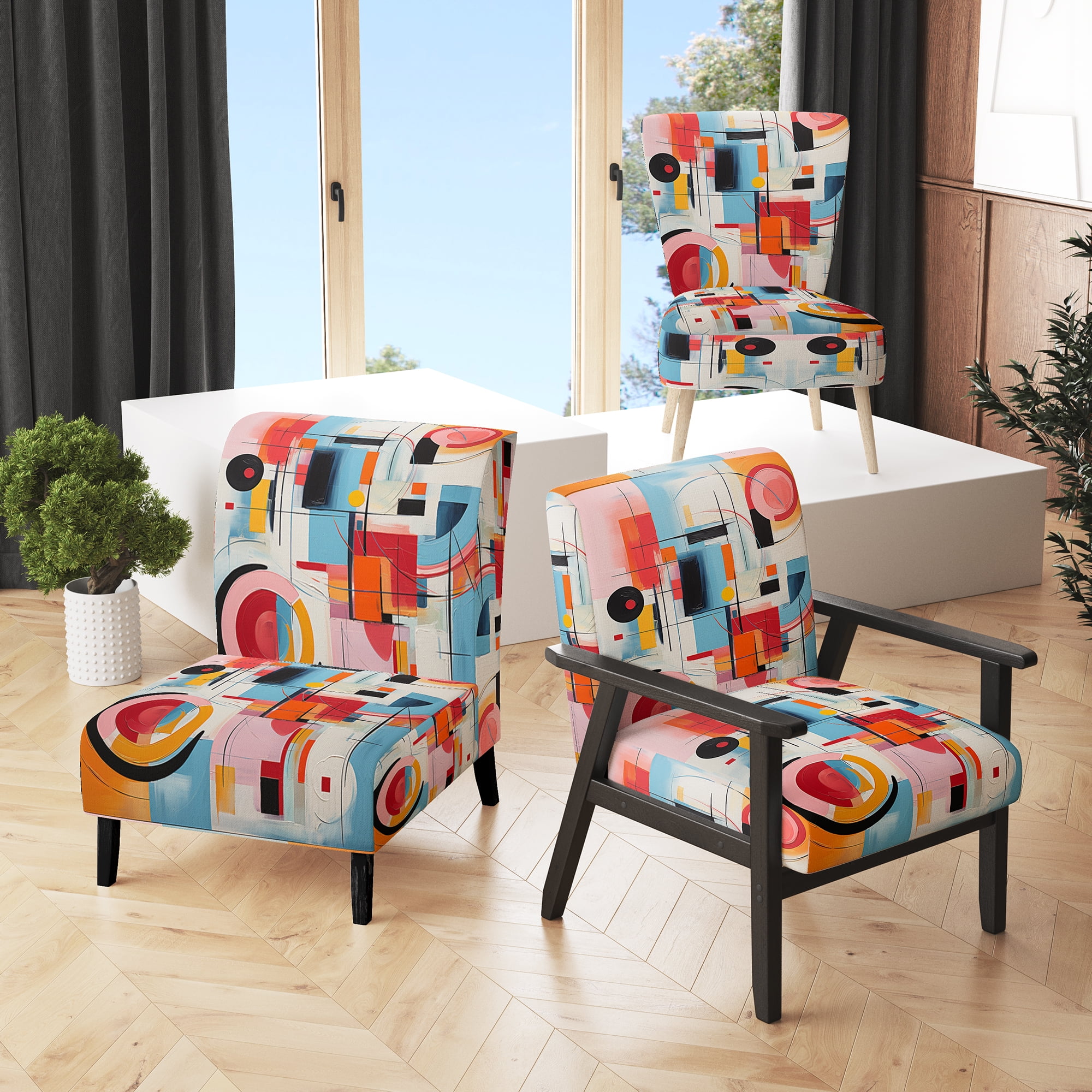 Designart "Pop Art Geometric Harmony I" Upholstered Modern Accent Chair ...