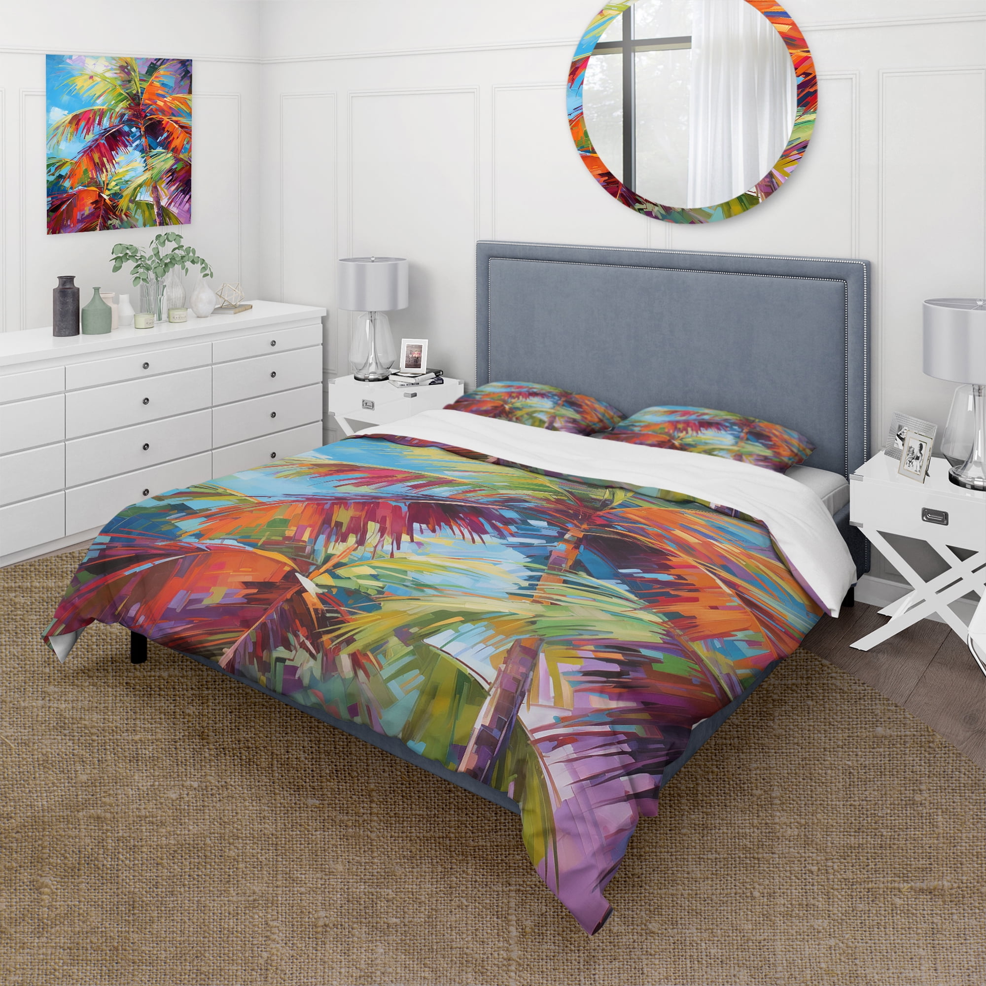 Designart "Pop Art Palm Trees II" Floral Bedding Covert Set - Palms ...