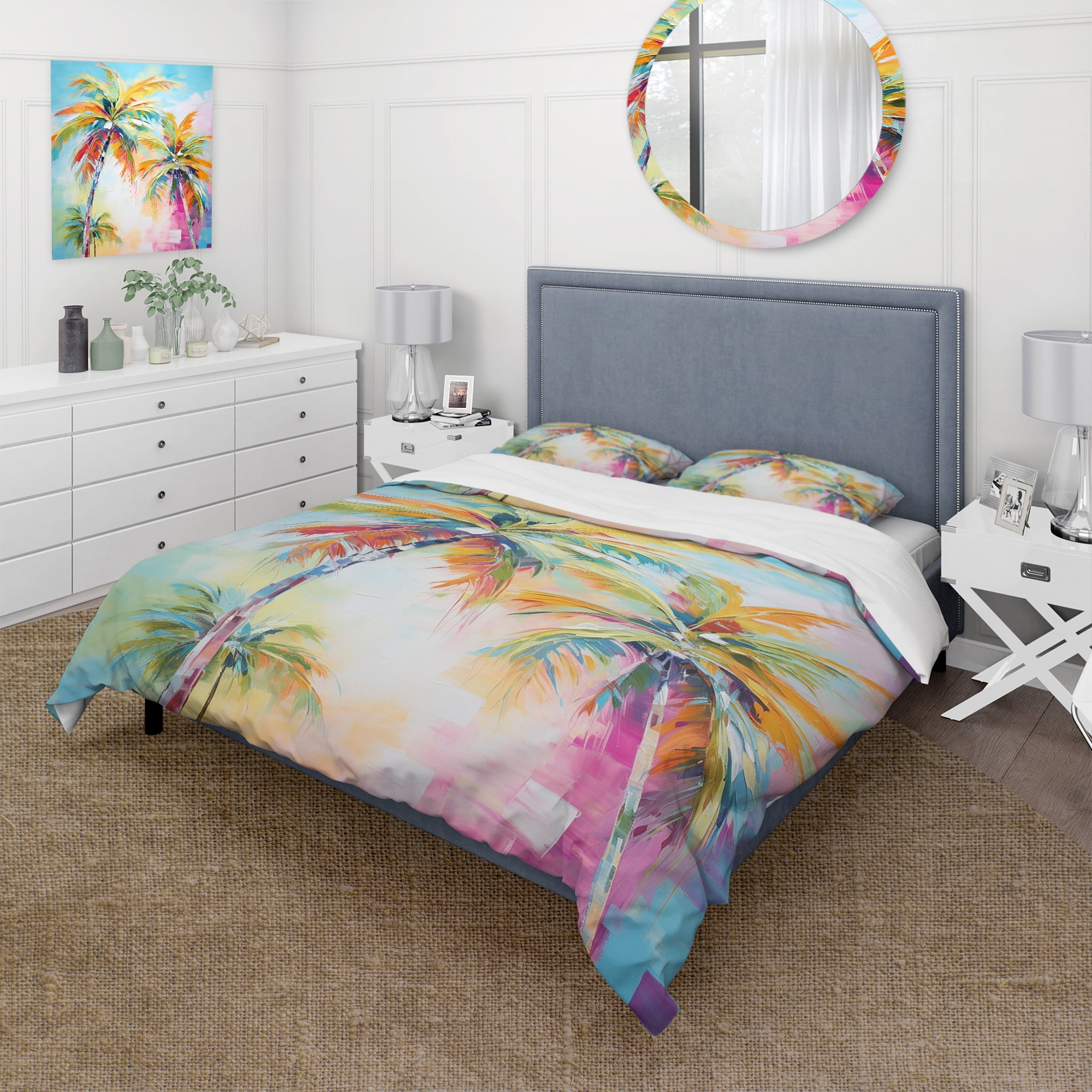 Designart "Pop Art Palm Trees III" Floral Bedding Covert Set - Palms ...