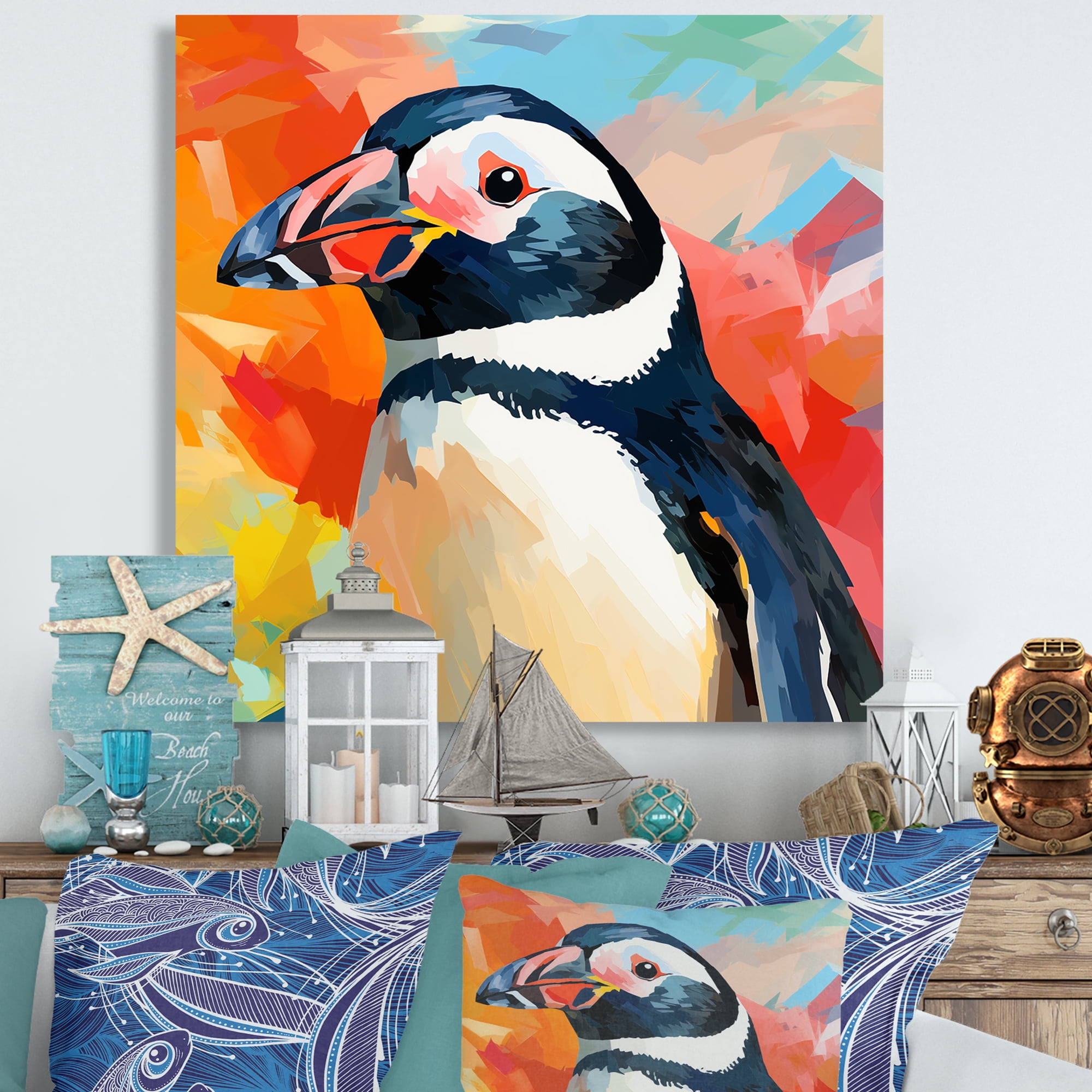 Designart "Pop Art Penguin Parade I" Animals Wall Art - Modern White ...